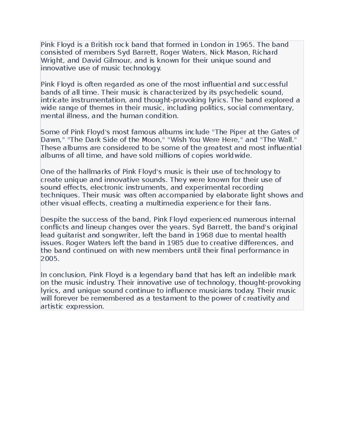 Pink floyd - notes - Pink Floyd is a British rock band that formed in ...