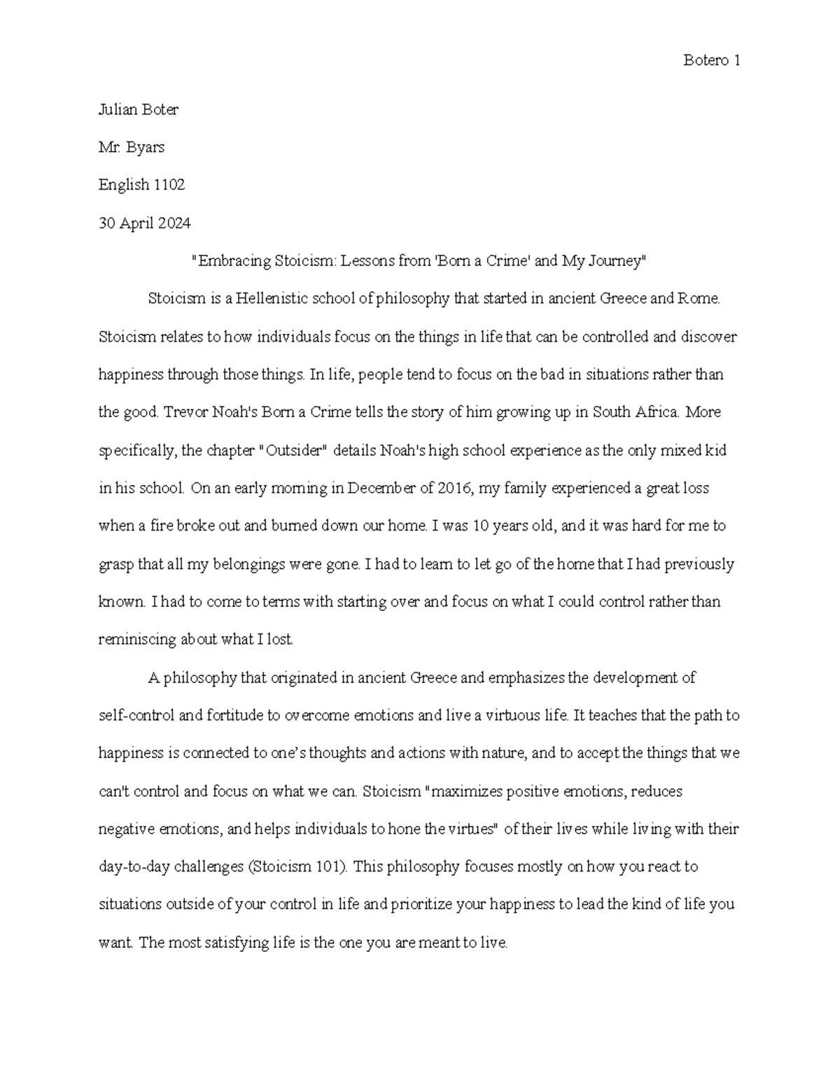 Essay 1 draft - awefawe - Julian Boter Mr. Byars English 1102 30 April ...
