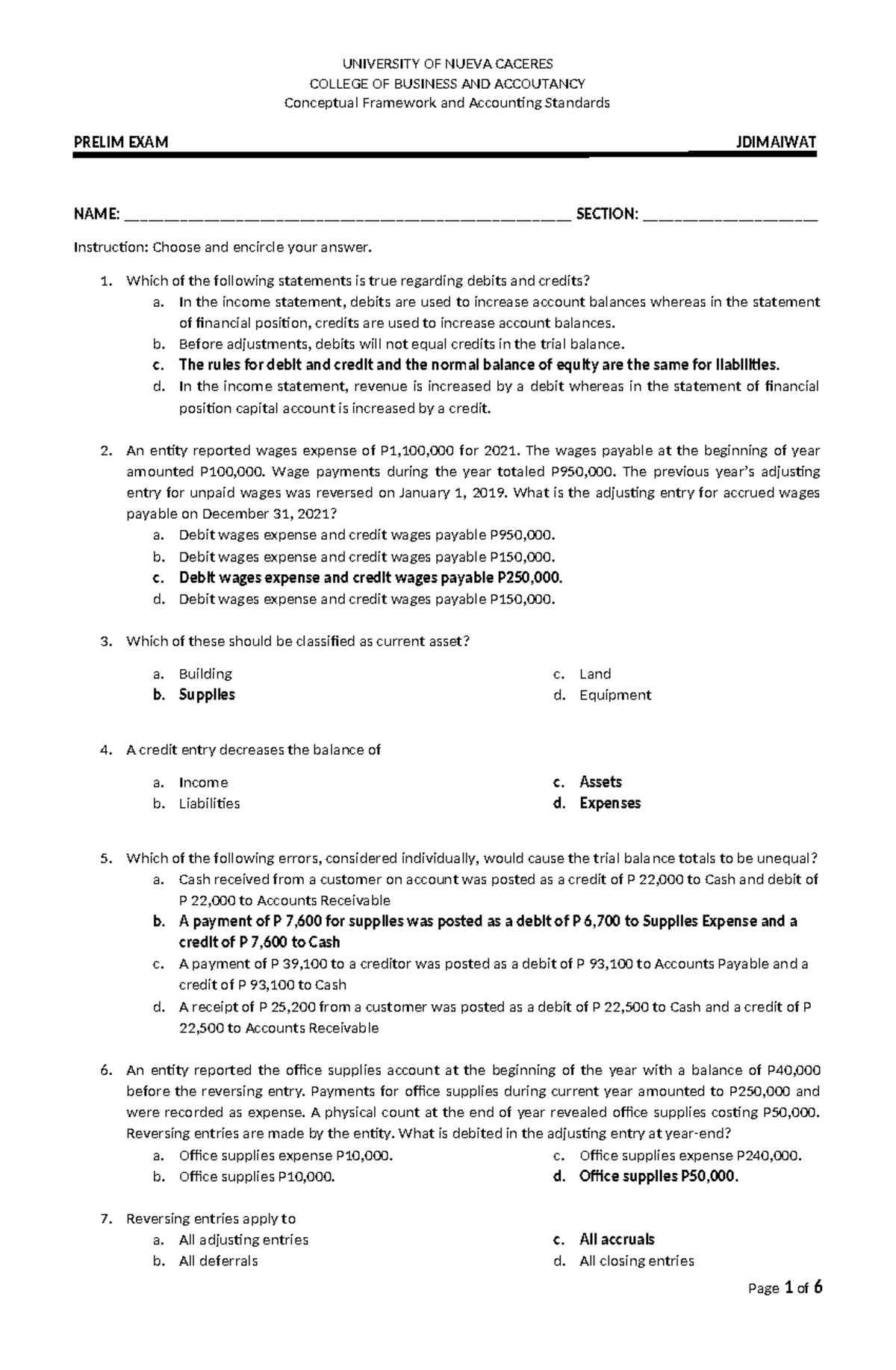 Prelim Conceptual Framework and Standard Accounting Answer Key ...