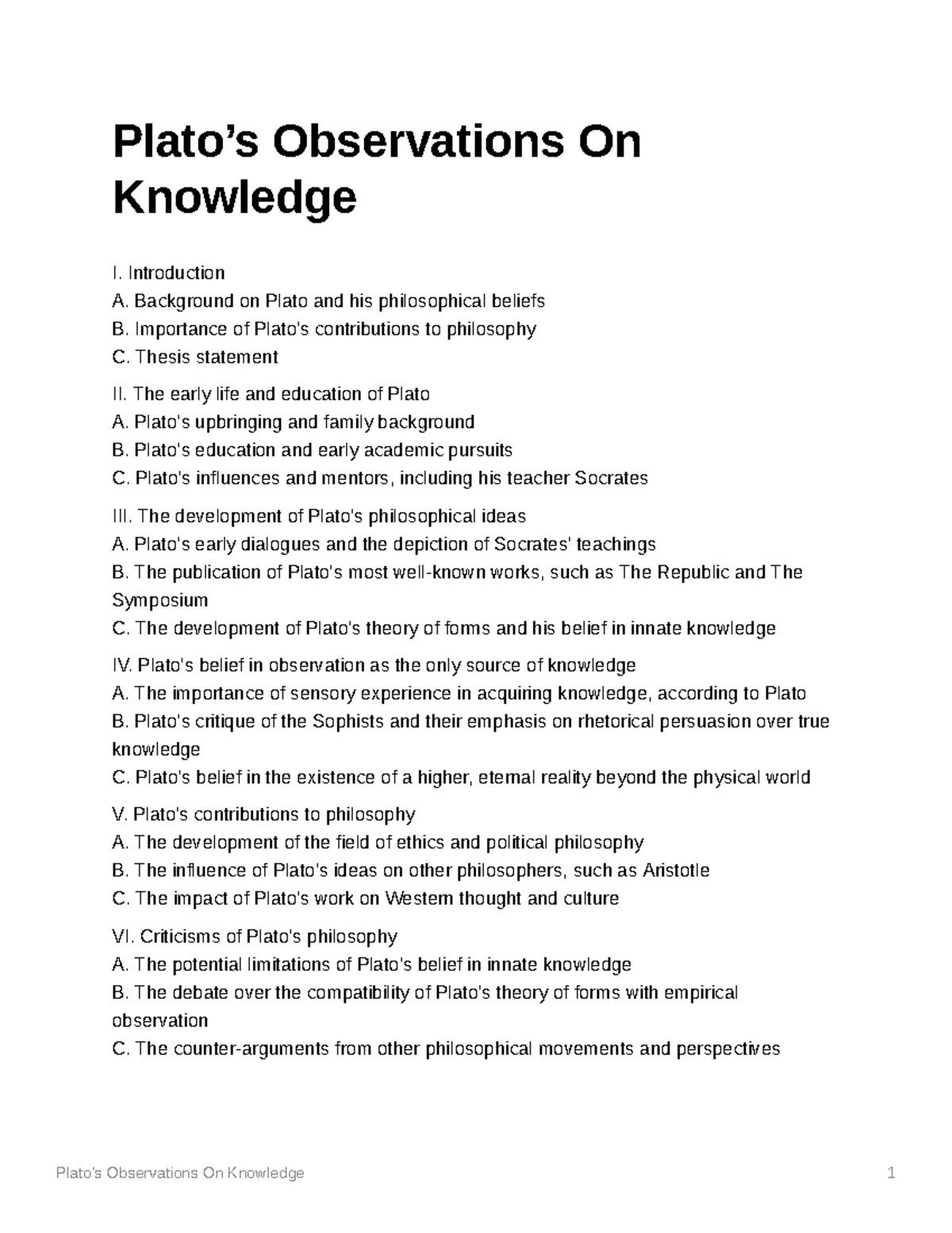 Platos Observations On Knowledge - Introduction A. Background on Plato ...