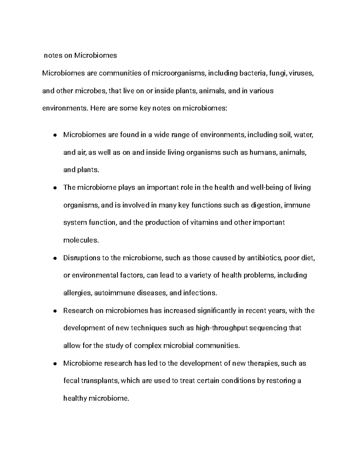 Notes on Microbiomes - notes on Microbiomes Microbiomes are communities ...