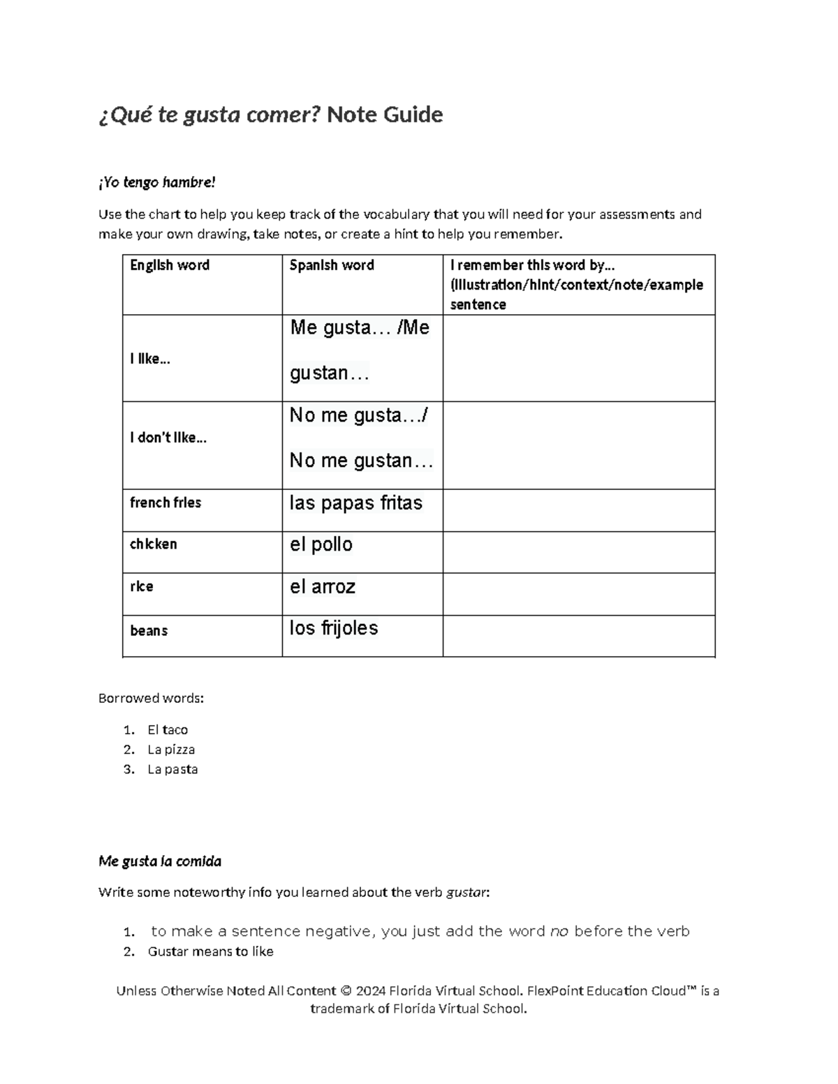 Que te gusta comer noteguide - ¿Qué te gusta comer? Note Guide ¡Yo ...