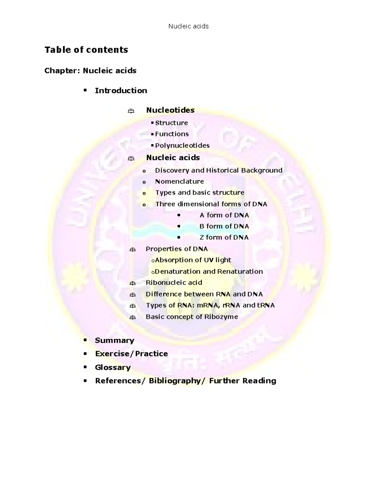 Unit -7 Nucleic acid Final - Nucleic acids Table of contents Chapter ...
