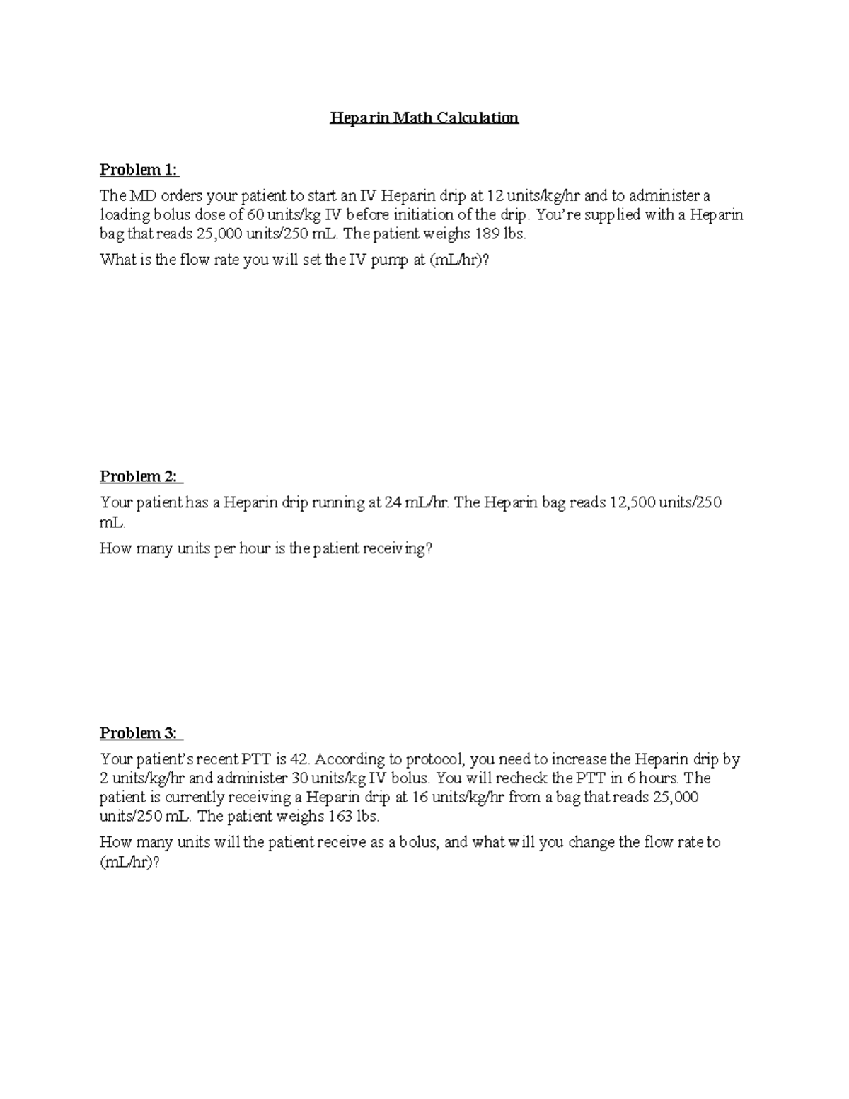 Heparin Math Calculations and Answers 281 29 Heparin Math