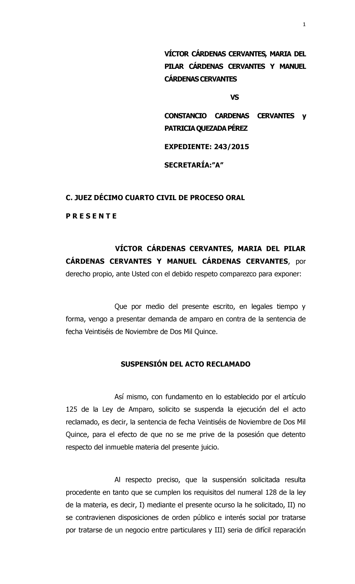 Amparo Directo - Derecho - VÕCTOR C¡RDENAS CERVANTES, MARIA DEL PILAR C ...