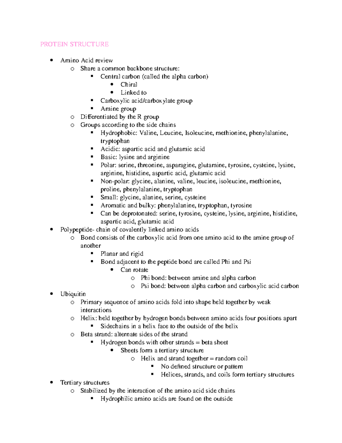 Protein Structure part 2 - PROTEIN STRUCTURE Amino Acid review o Share ...