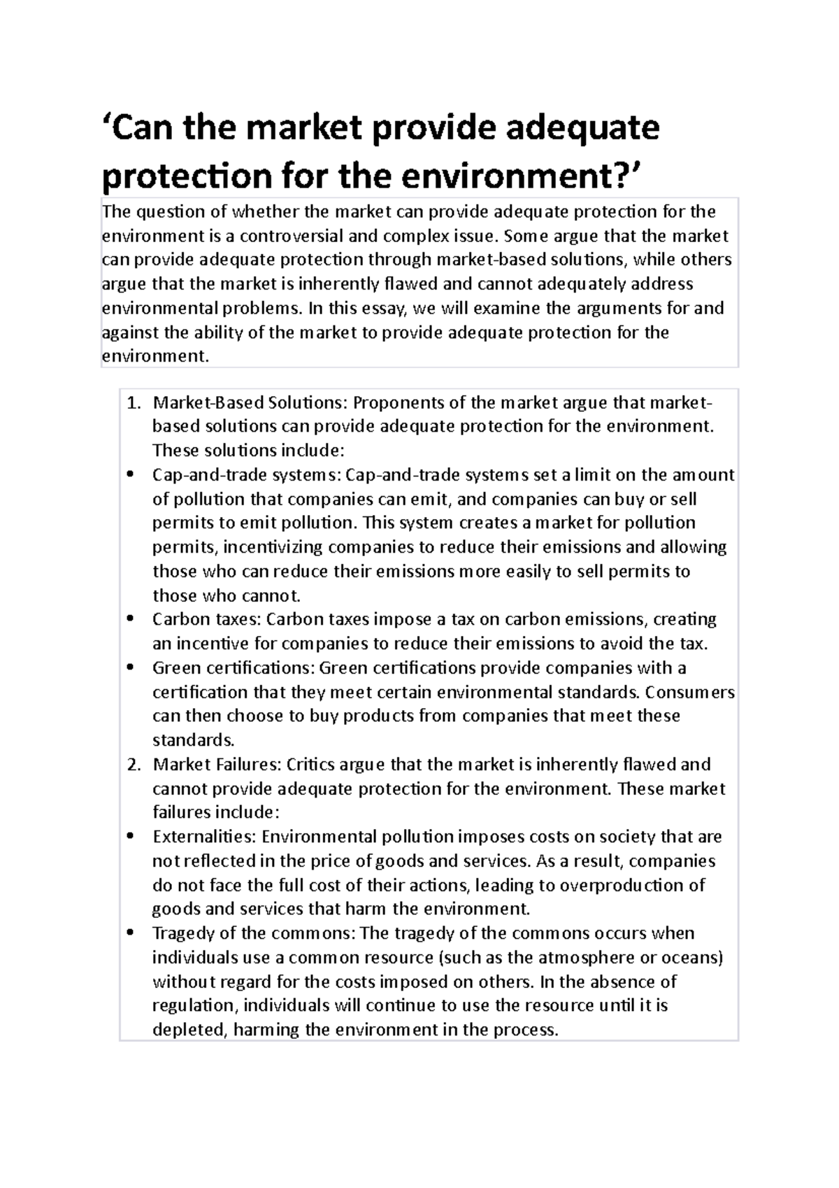 Can the market provide adequate protection for the environment - ‘Can ...