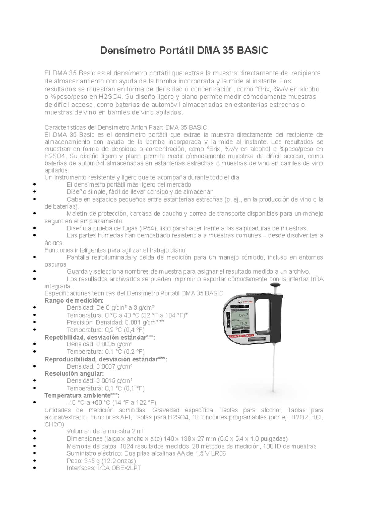 Densímetro Portátil DMA 35 Basic - Densímetro Portátil DMA 35 BASIC El ...