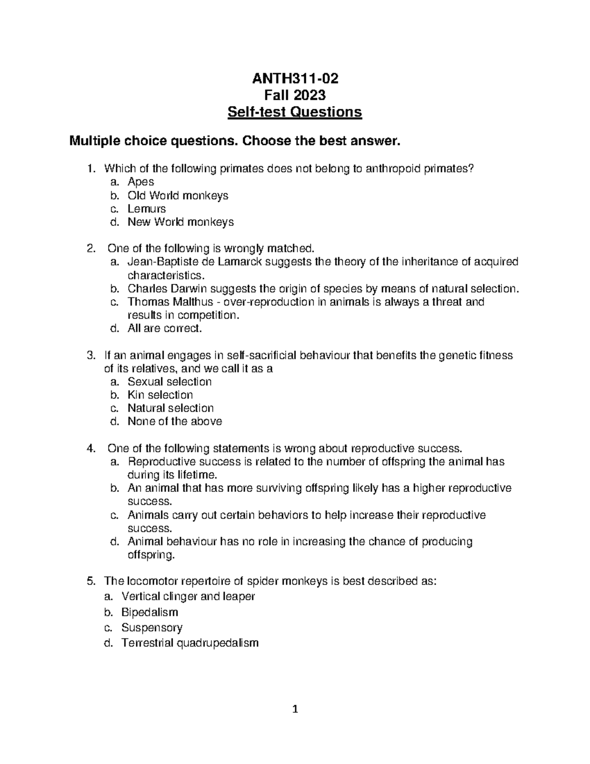 ANTH 311 02 Self-test questions Fall - ANTH311- 02 Fall 2023 Self-test ...