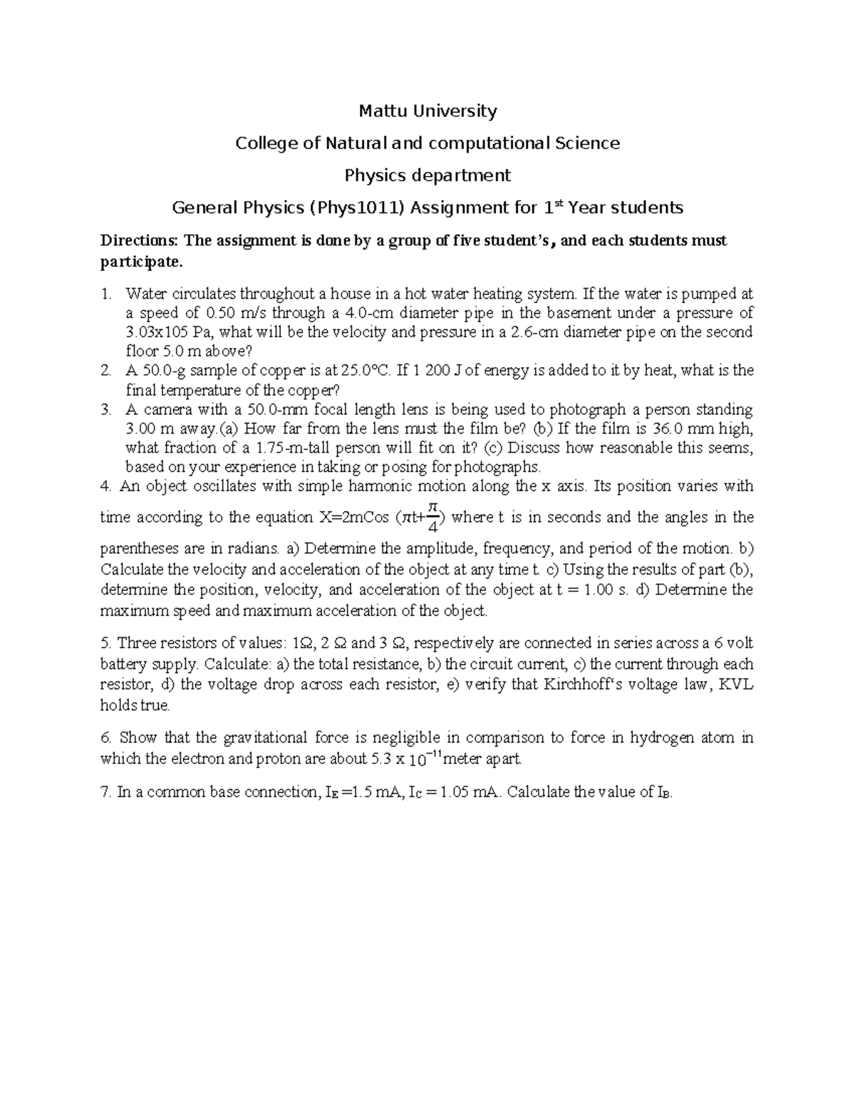 General Physics assignment 2016 batch - Mattu University College of ...