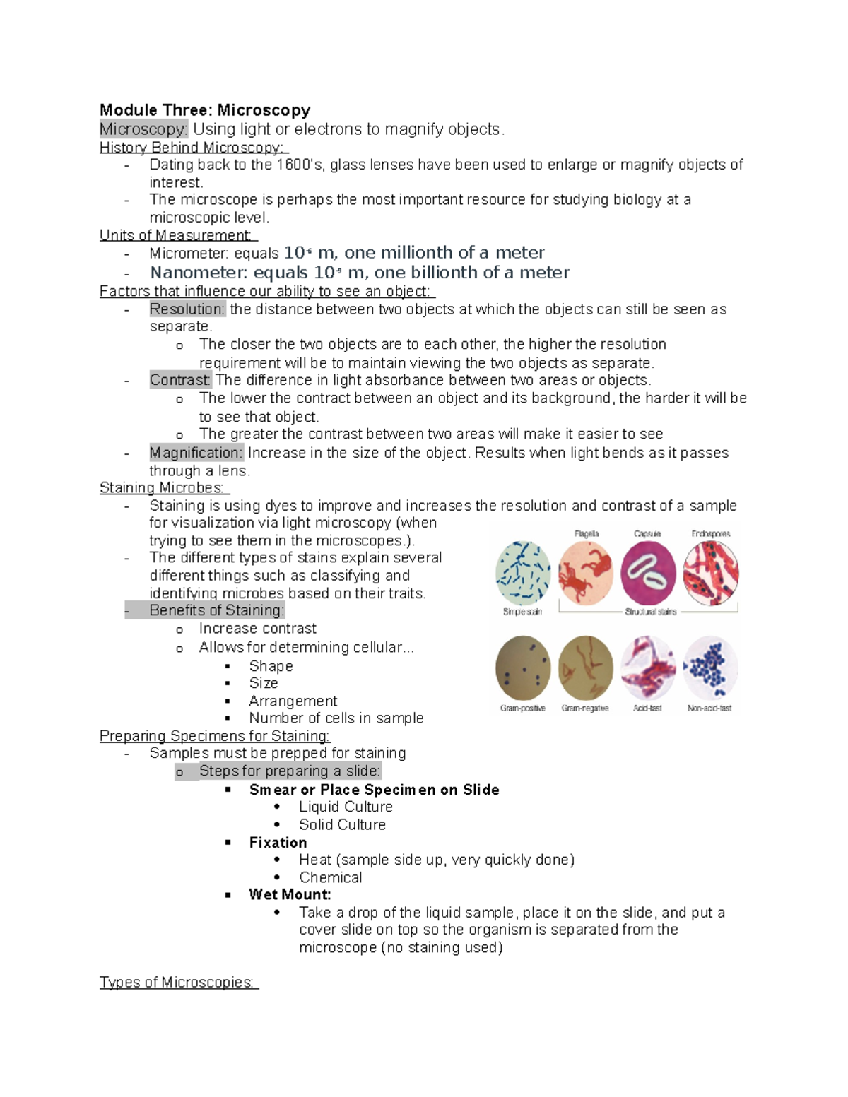 Microbiology Notes - Module Three: Microscopy Microscopy: Using light ...