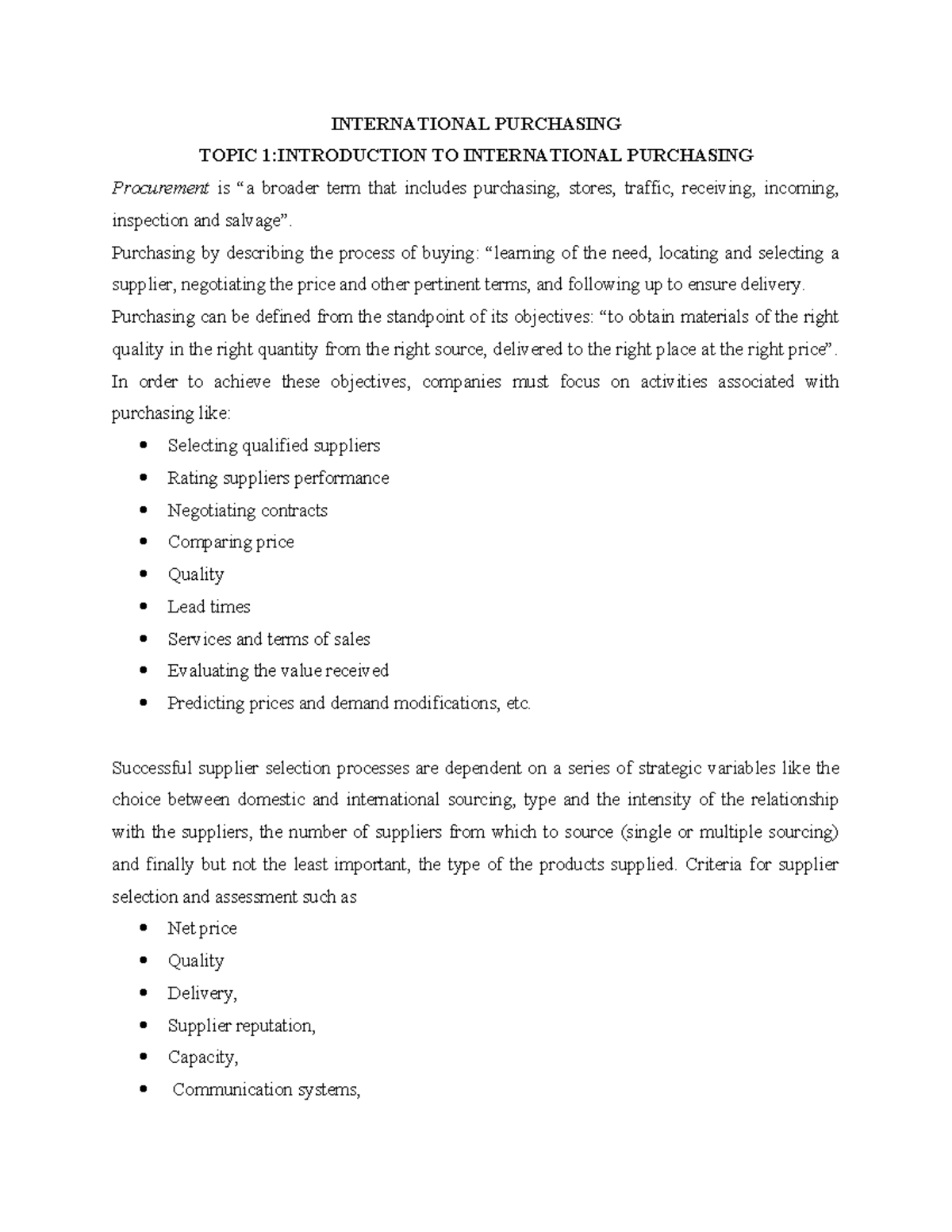 International Purchasing 2-2 - INTERNATIONAL PURCHASING TOPIC 1 ...