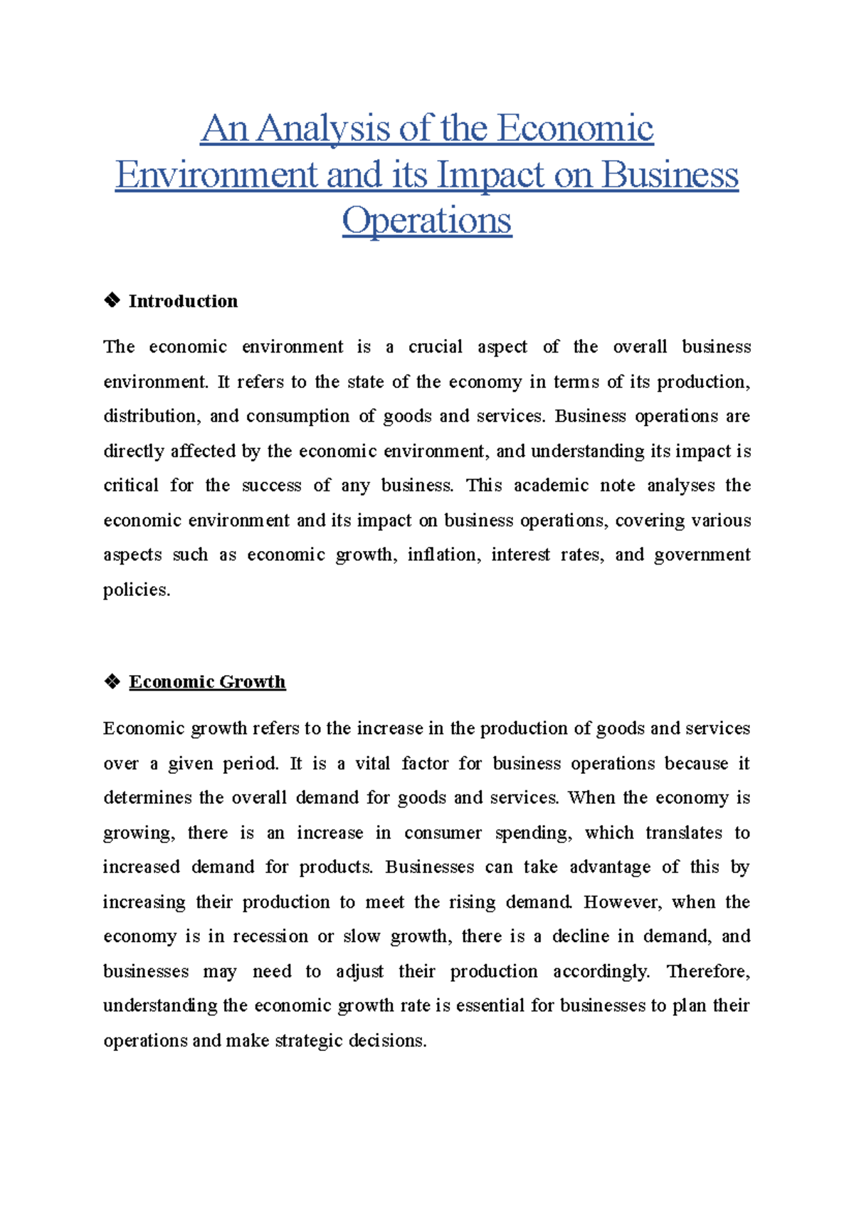 An Analysis of the Economic Environment and its Impact on Business ...