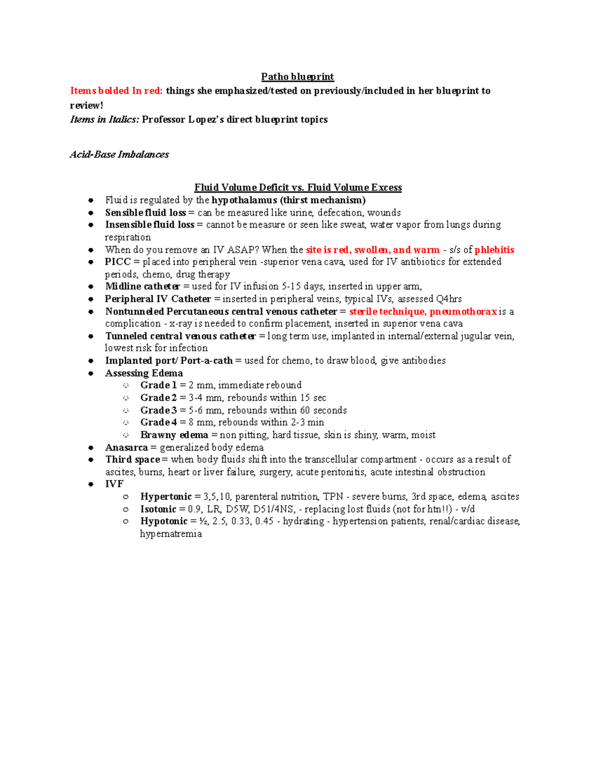 Patho blueprint 2 - review sheet - Patho blueprint Items bolded In red ...