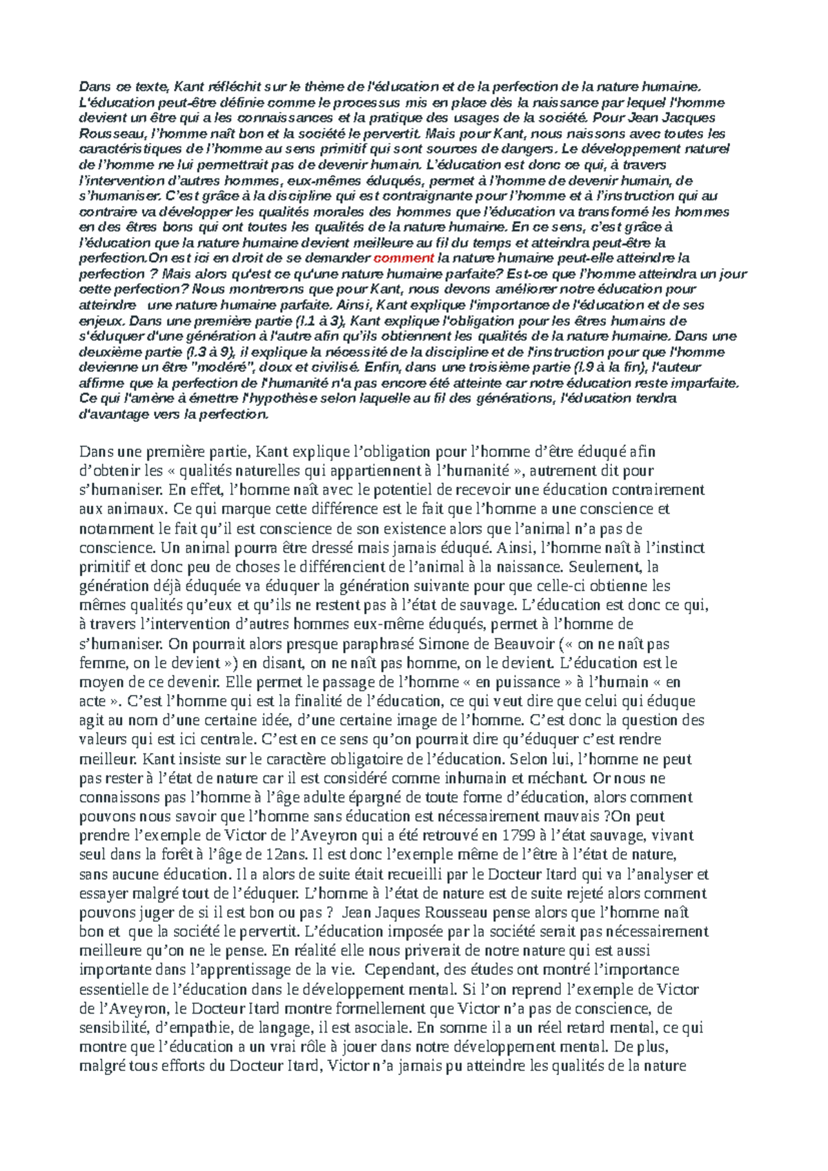 Explication de texte philo - Dans ce texte, Kant réfléchit sur le thème ...