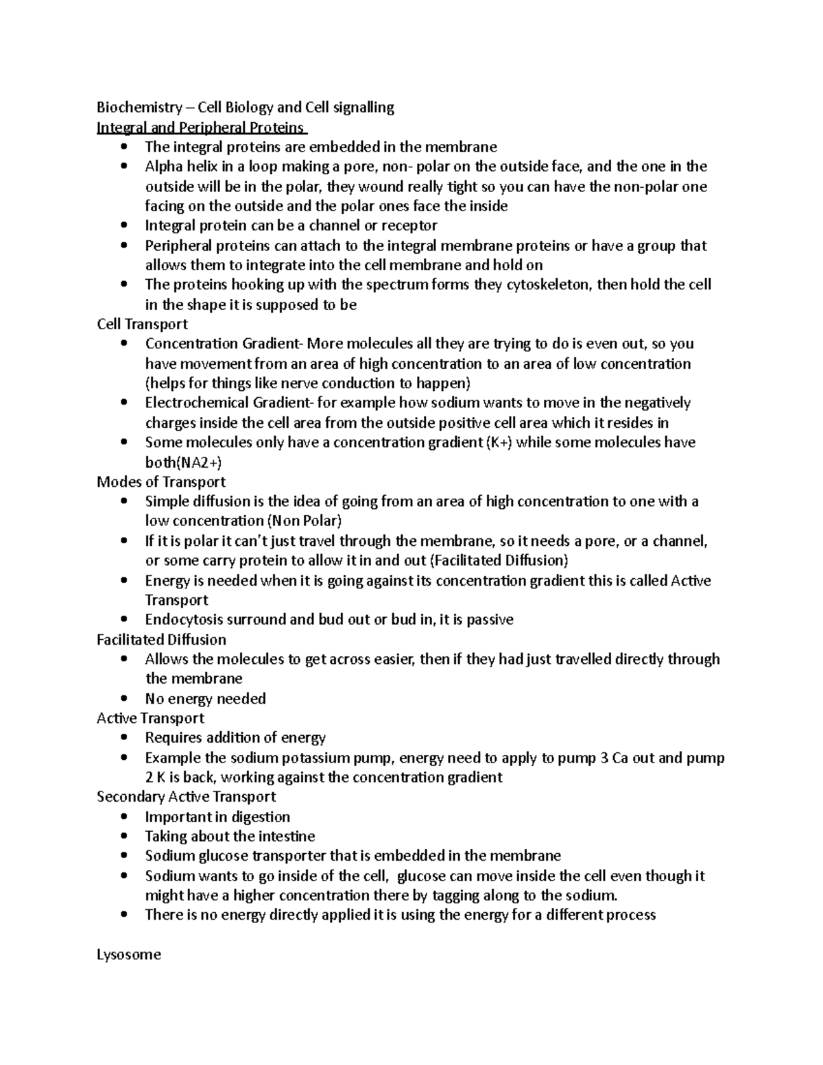 Biochemistry - Biochem lecture notes - Biochemistry – Cell Biology and ...