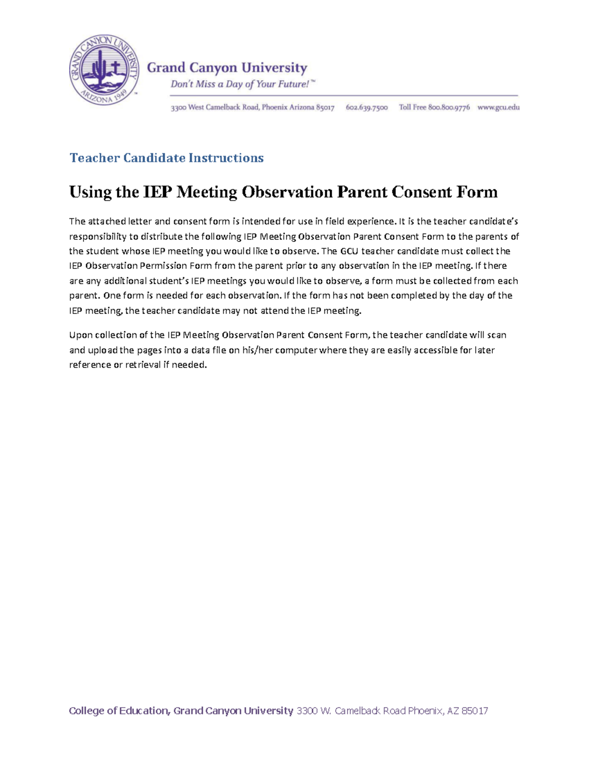 Iep meeting observation parent consent form - College of Education ...