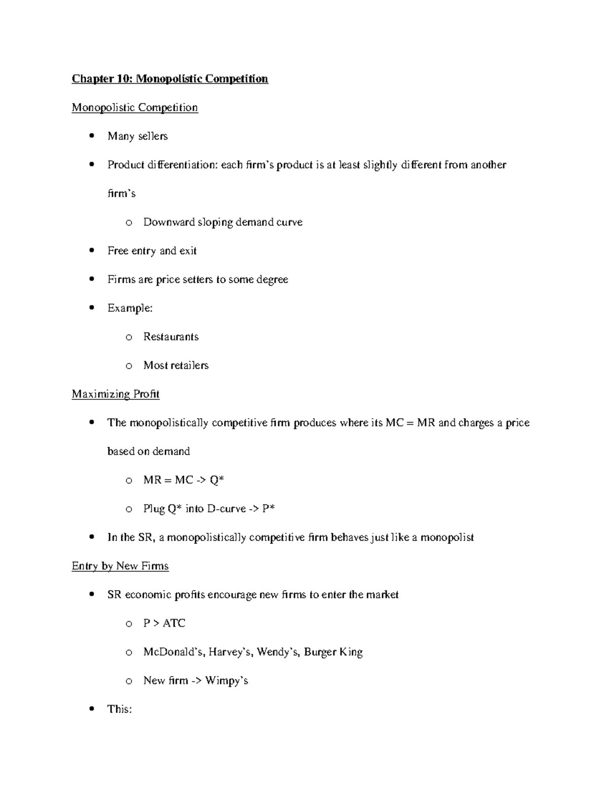 Chapter 10- Monopolistic Competition - Chapter 10: Monopolistic ...