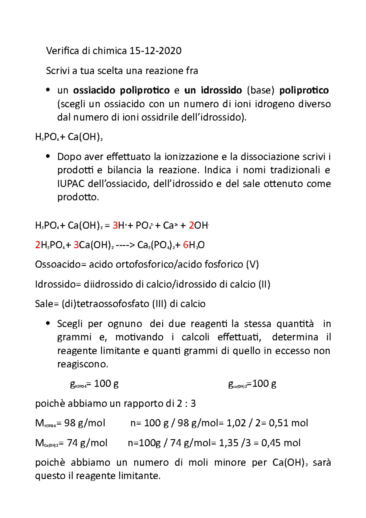 Verifica di chimica 15 - Esercizi sulle formule di composti chimici con ...