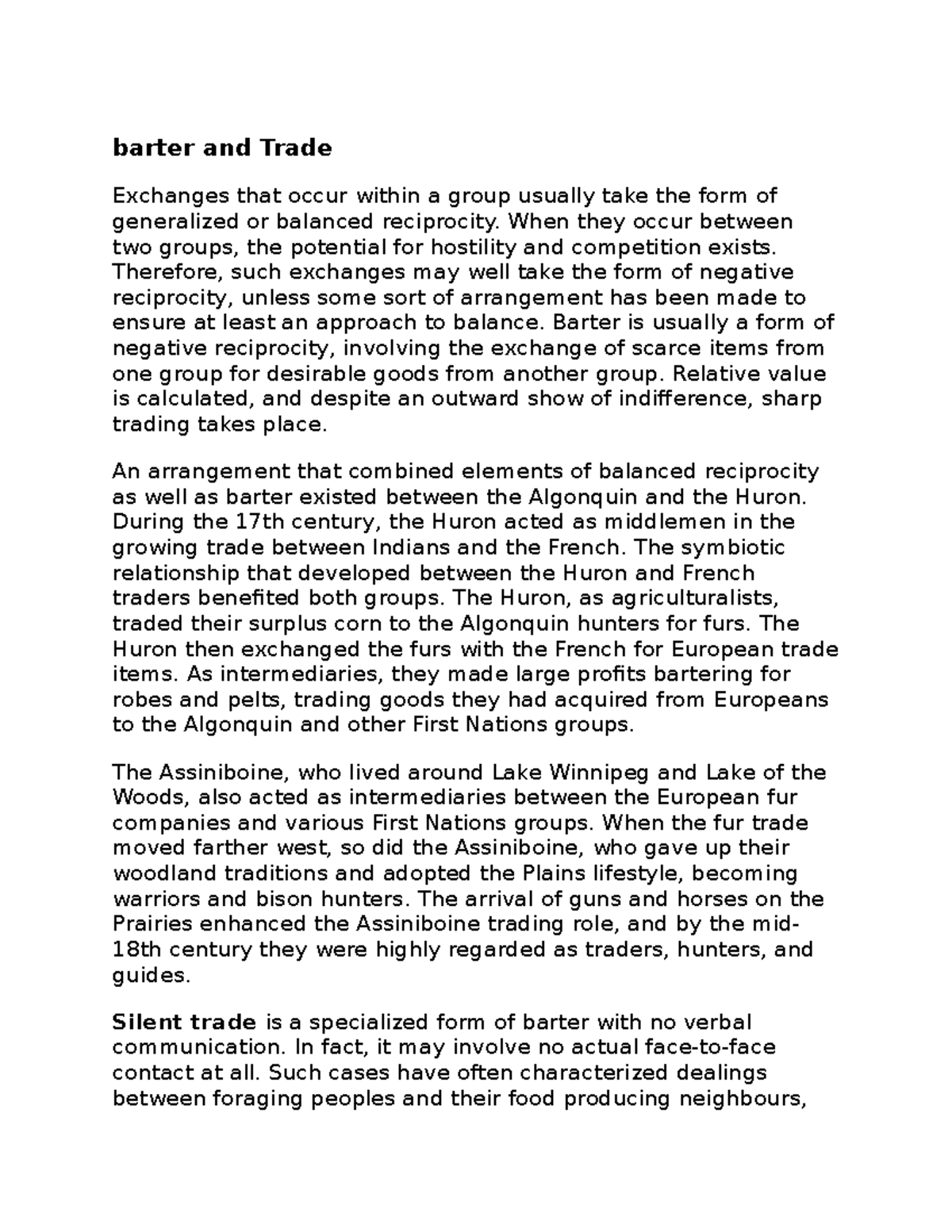 Barter and Trade - barter and Trade Exchanges that occur within a group ...