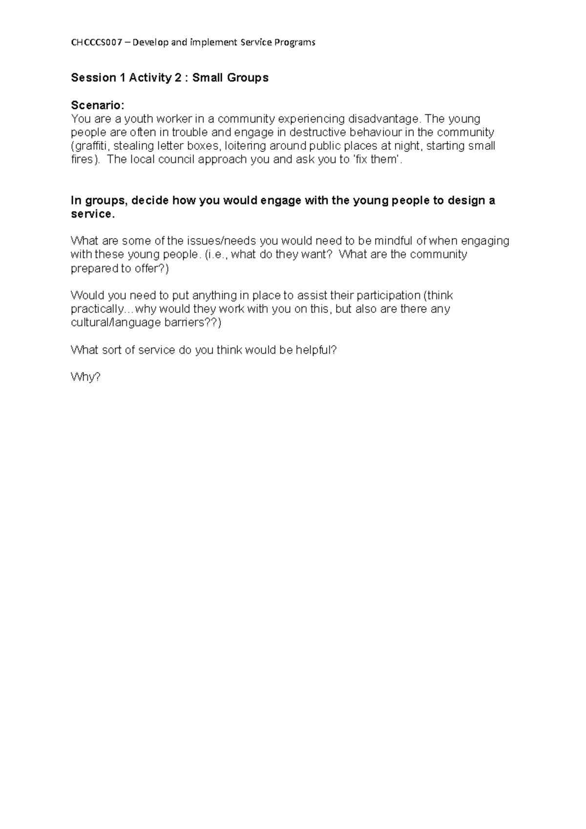 Session 1 Activity 2 family Violence - CHCCCS007 – Develop and ...