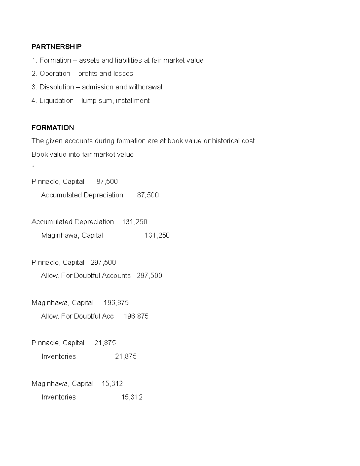 Notes in Partnership - PARTNERSHIP Total Fair Market Value of Assets ...