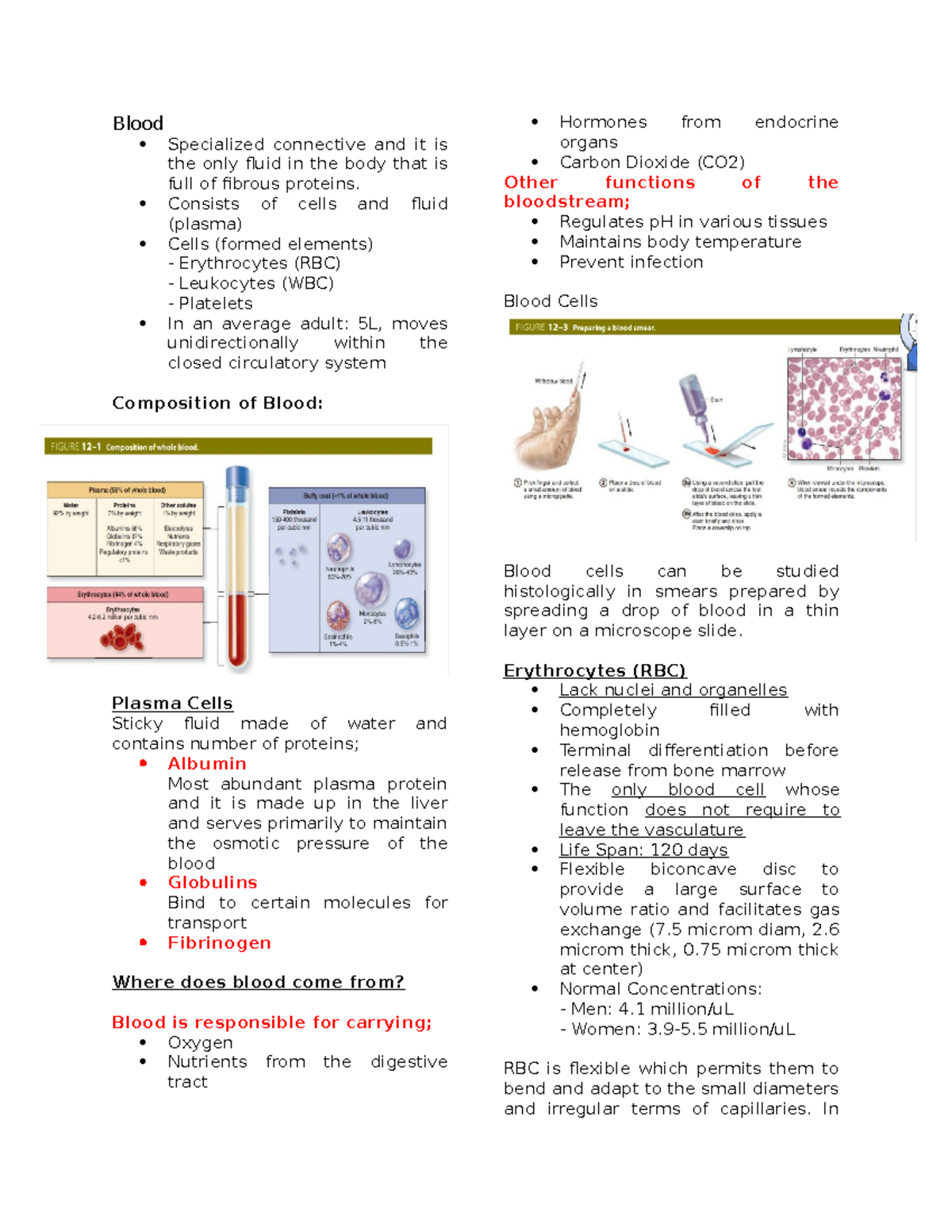 Histo - Blood - notes - Blood Specialized connective and it is the only ...