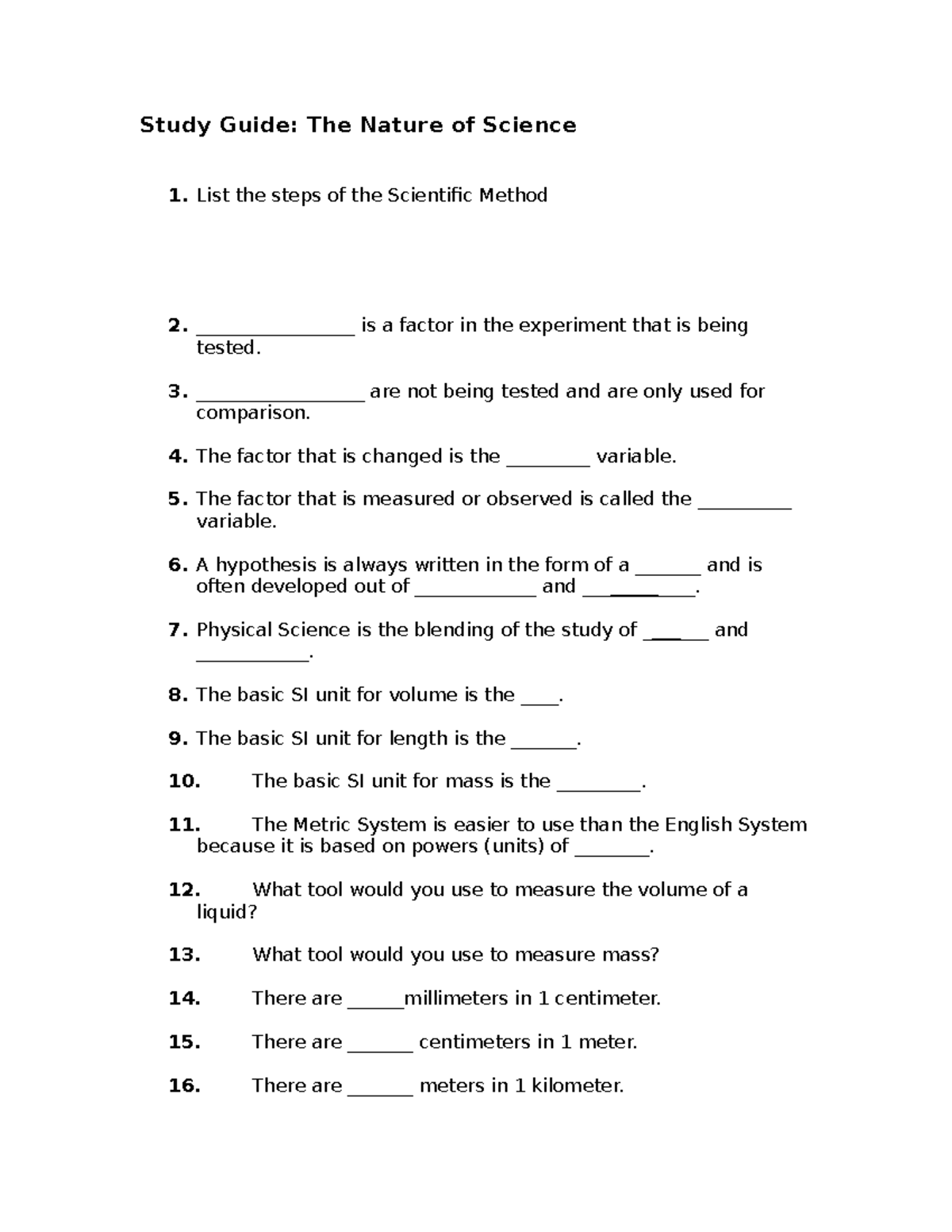 The Nature of Science Study Guide - Study Guide: The Nature of Science ...