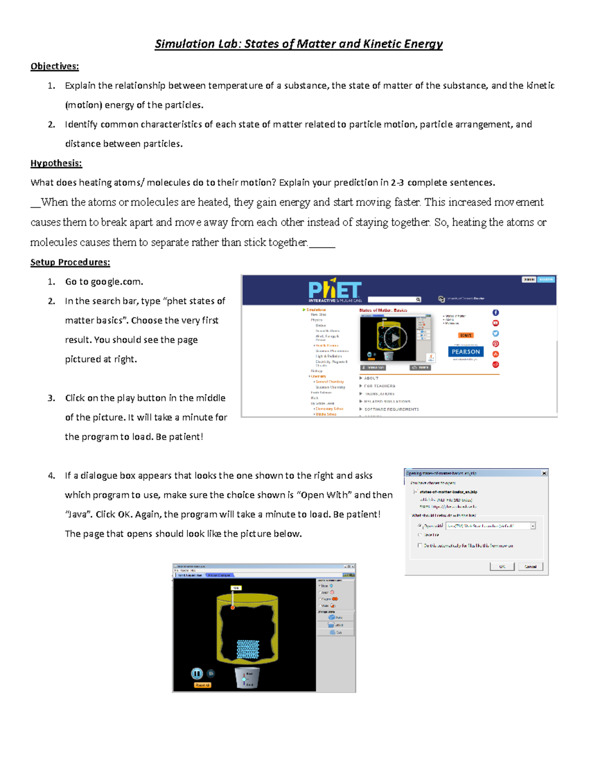 Copy of States of matter simulation lab - Simulation Lab: States of ...