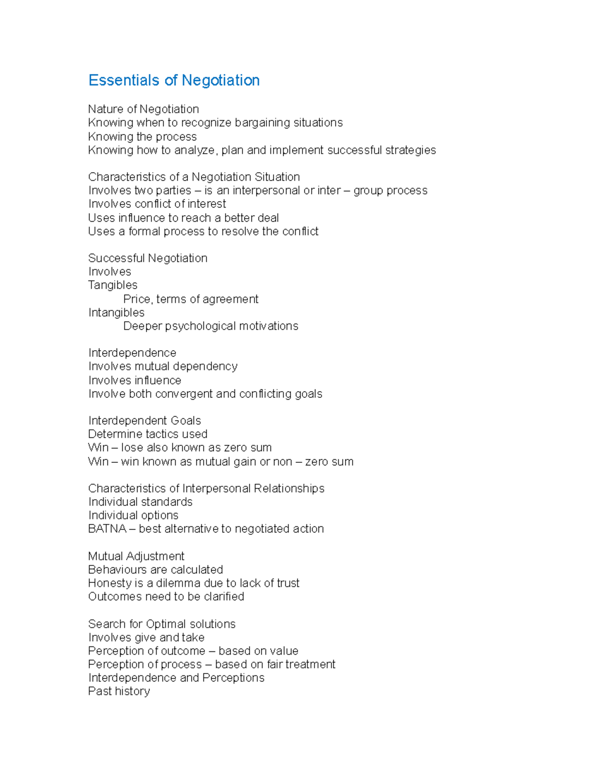 Essentials of Negotiation - Essentials of Negotiation Nature of ...
