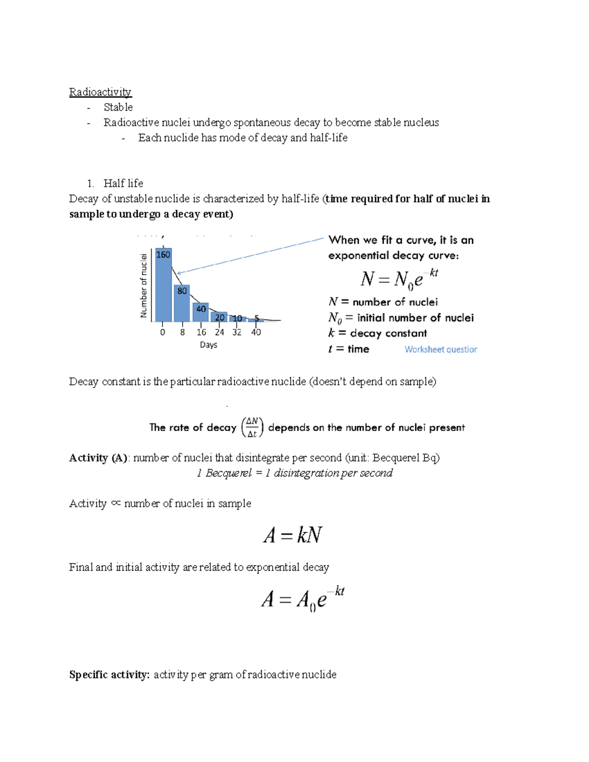 Chem notes 1-6 - Radioactivity - Stable - Radioactive nuclei undergo ...