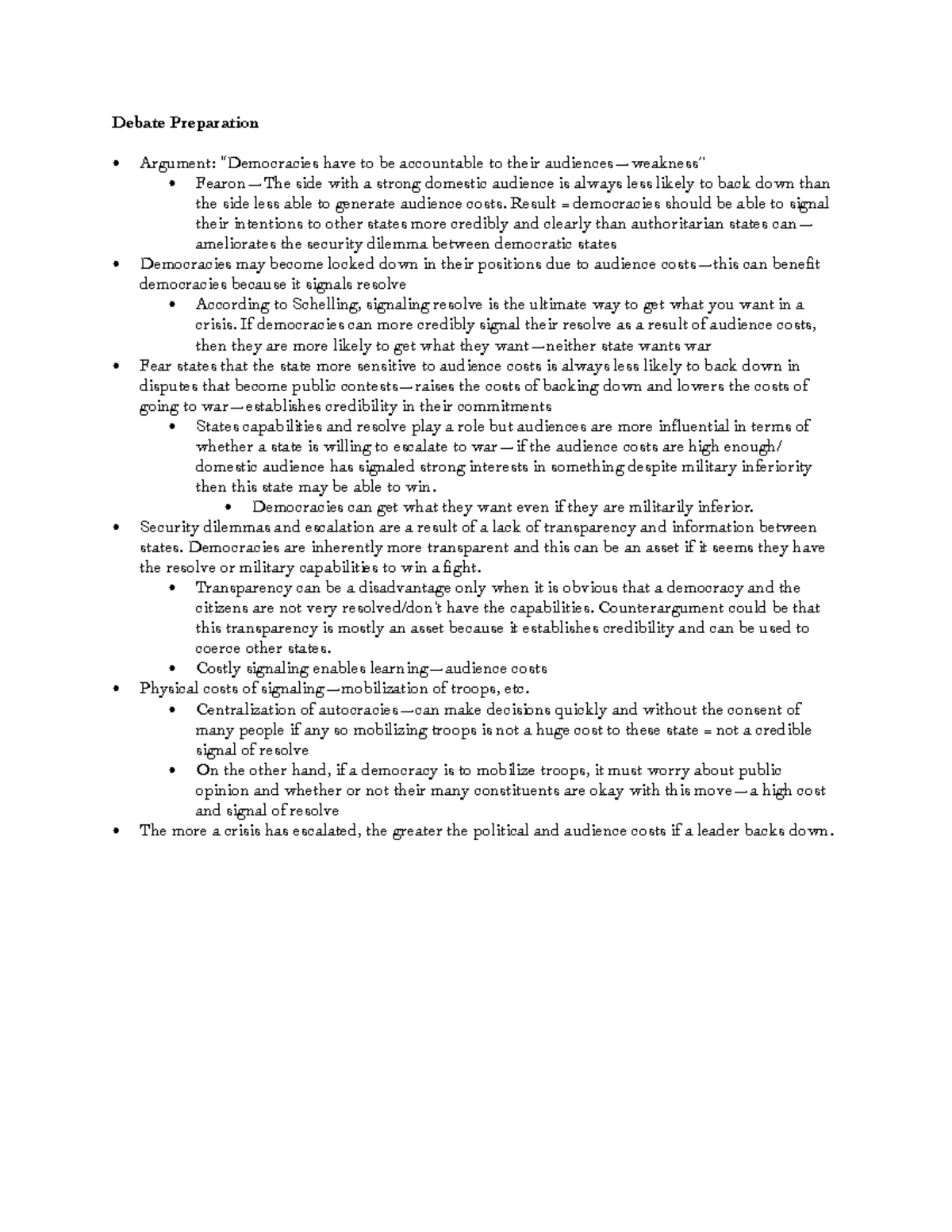 Debate Notes - Debate Preparation • • • • • • Argument: “Democracies ...