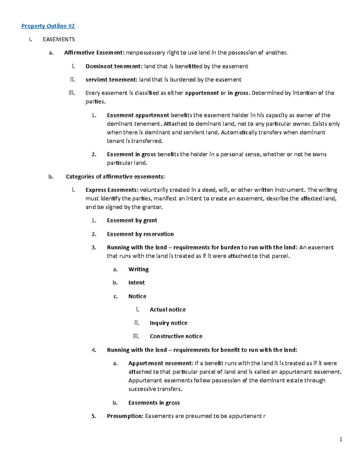 Real Property outline - Property Outline # I. EASEMENTS a. Affirmative ...