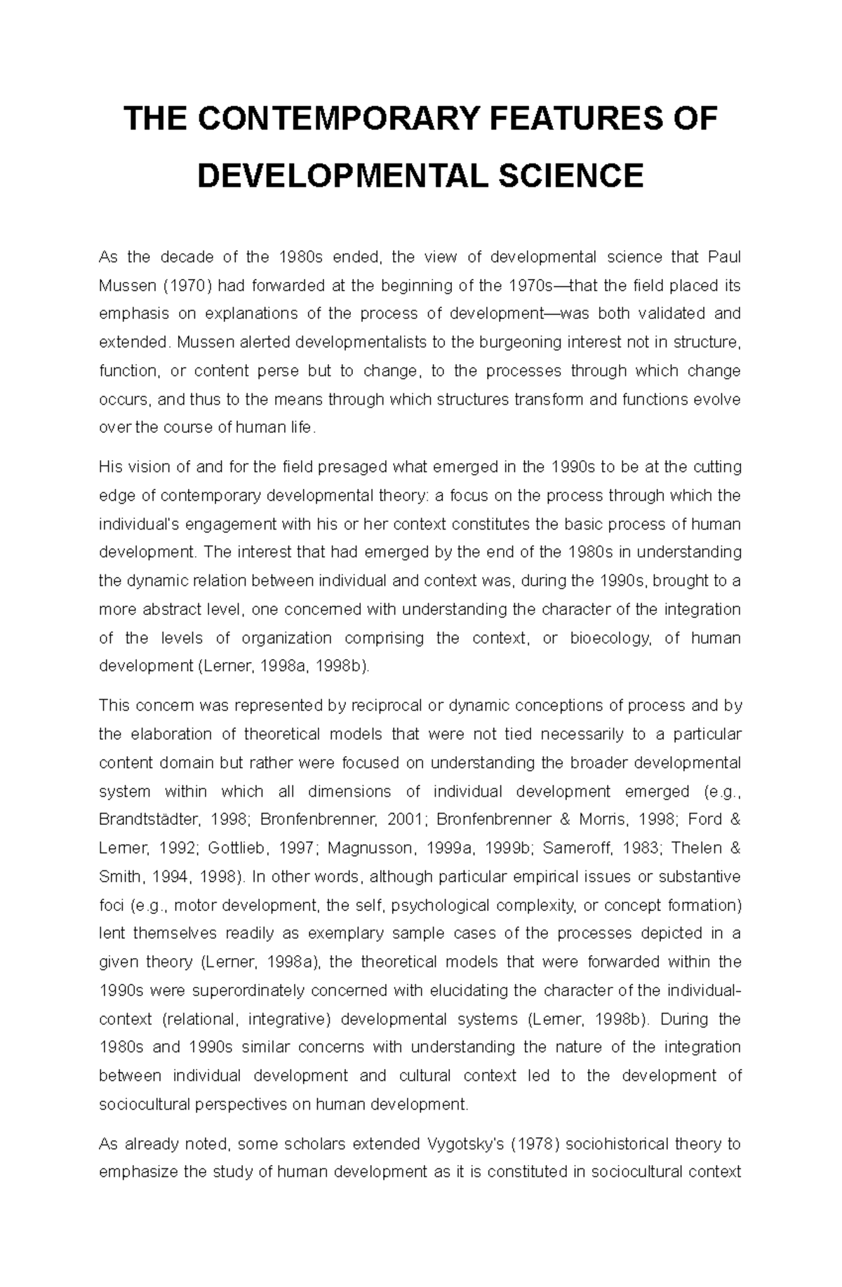 THE Contemporary Features OF Developmental Science - THE CONTEMPORARY ...