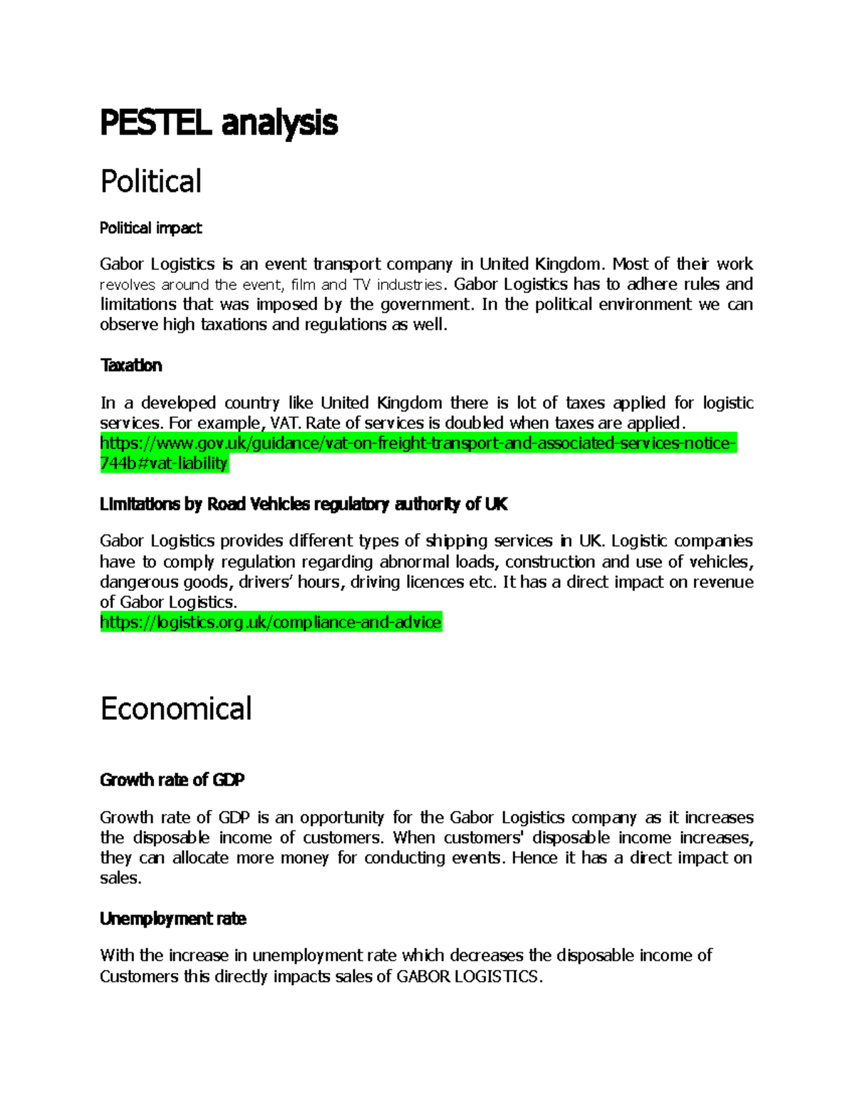 Pestel - PESTEL analysis Political Political impact Gabor Logistics is ...