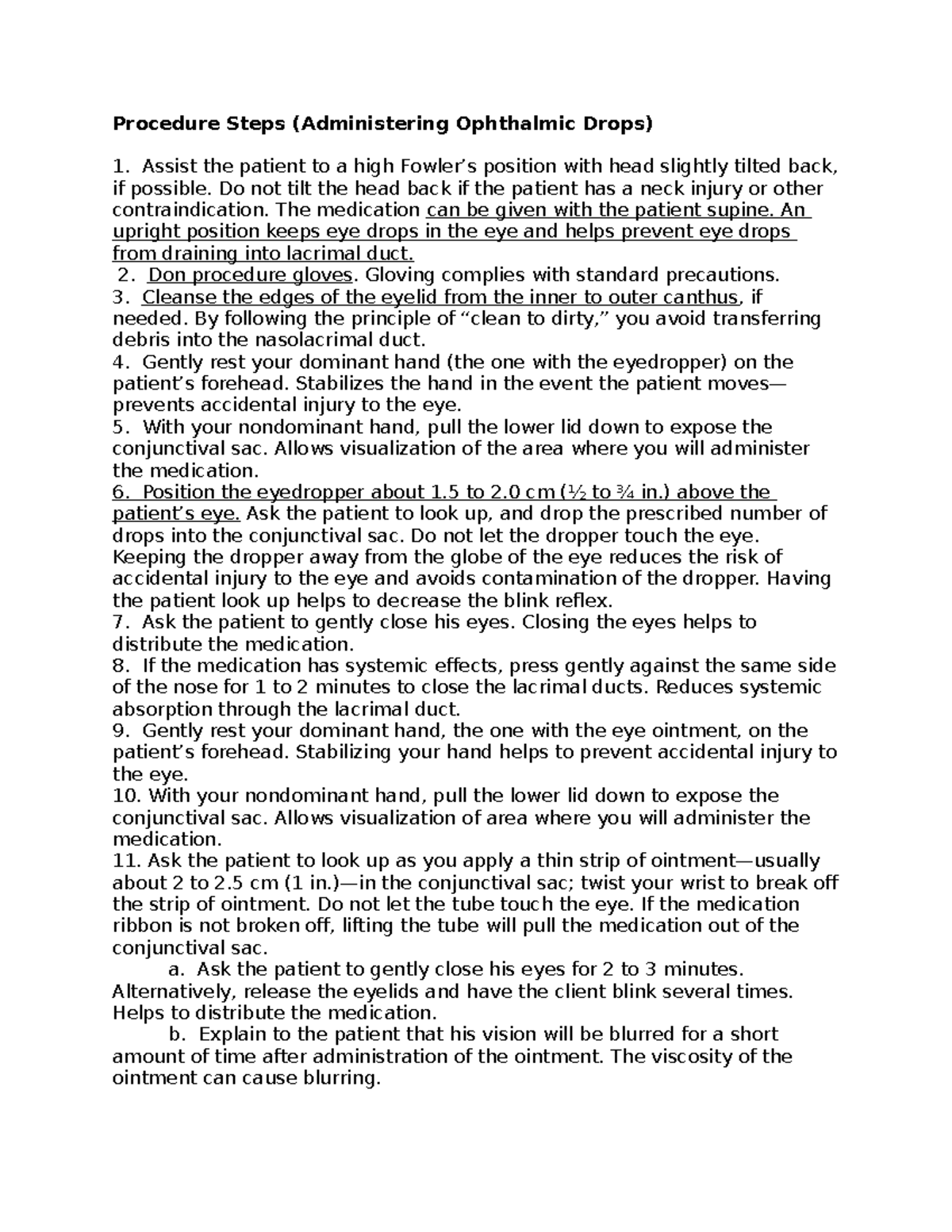 Eye Drops Administration Procedure Steps - Procedure Steps ...