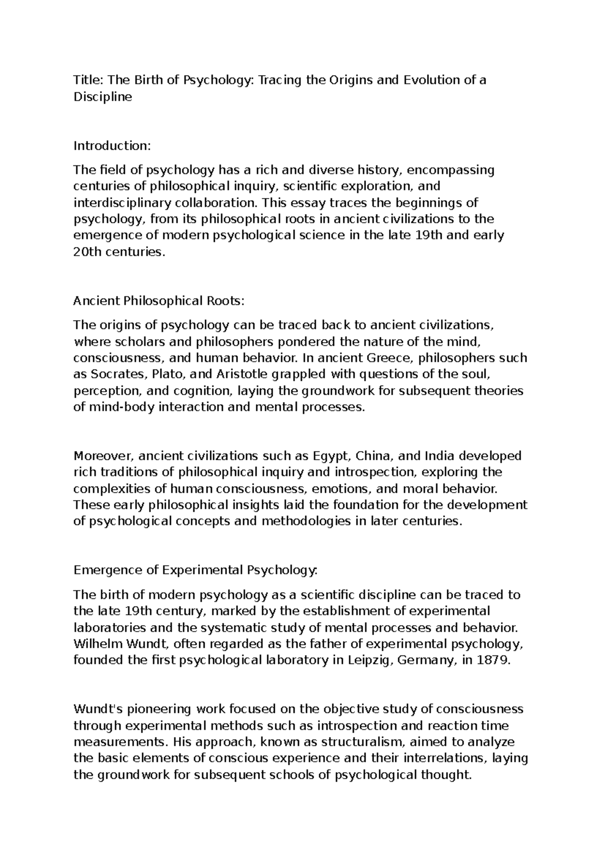 Psychology beginnings - Title: The Birth of Psychology: Tracing the ...