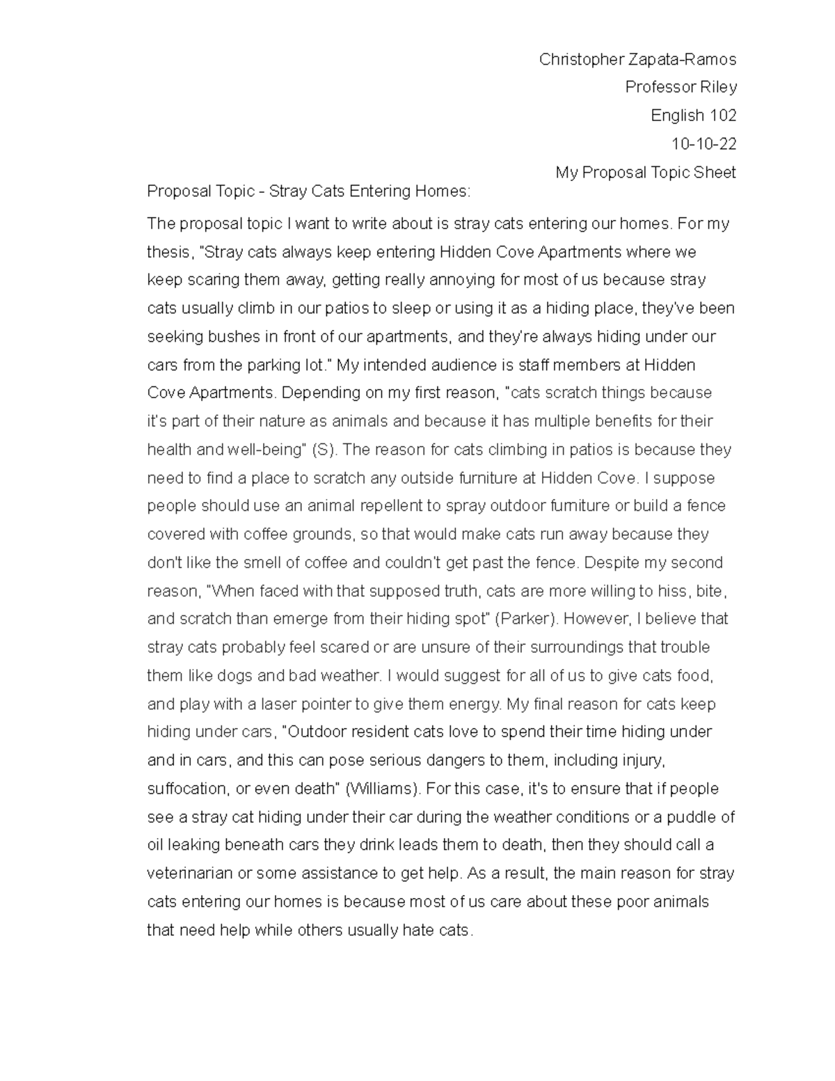 My Proposal Topic Sheet - Christopher Zapata-Ramos Professor Riley ...