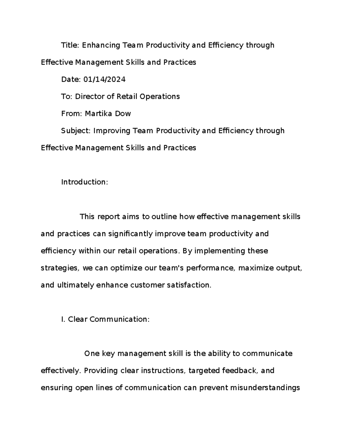 Document copy - Title: Enhancing Team Productivity and Efficiency ...