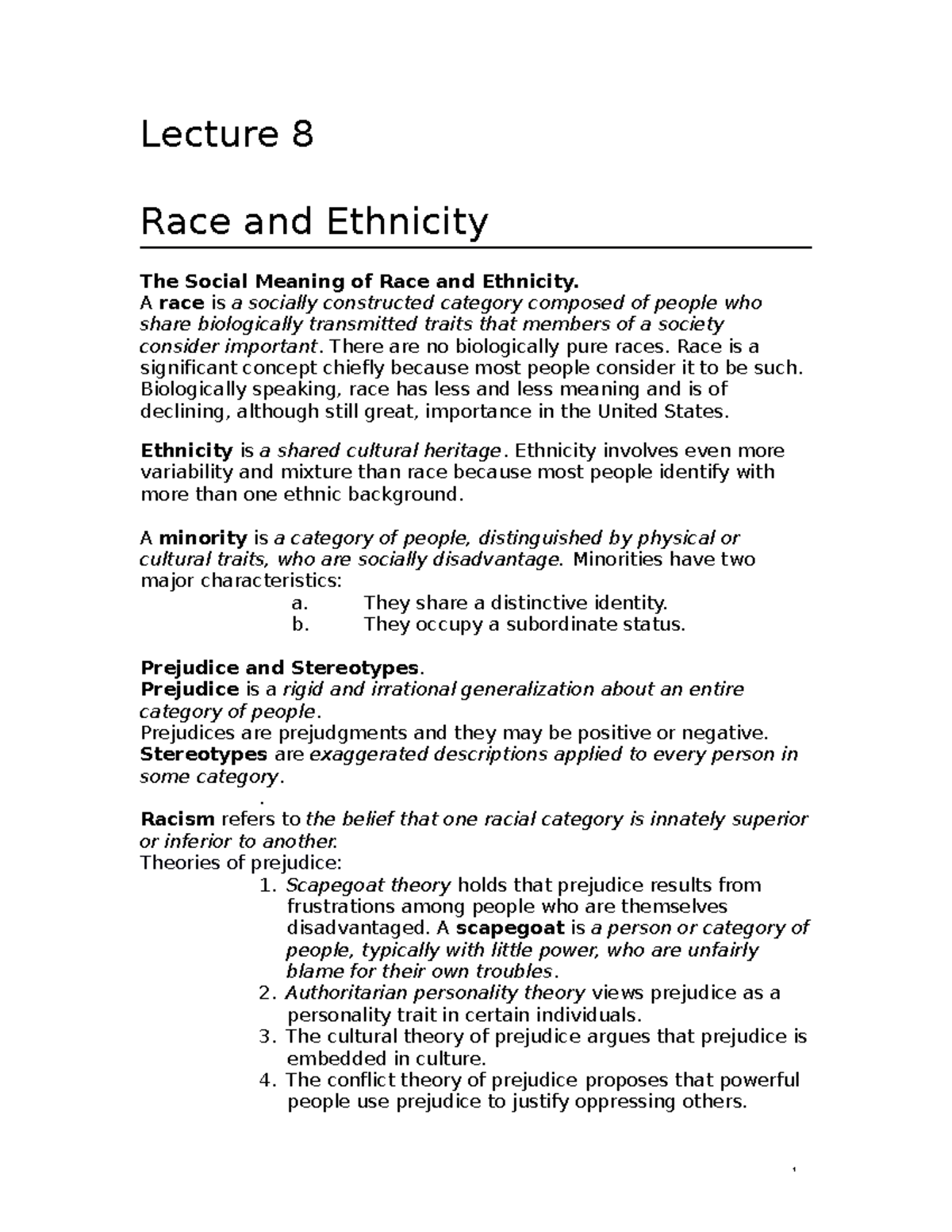 Lecture 8 Race and Ethnicity - Lecture 8 Race and Ethnicity The Social ...