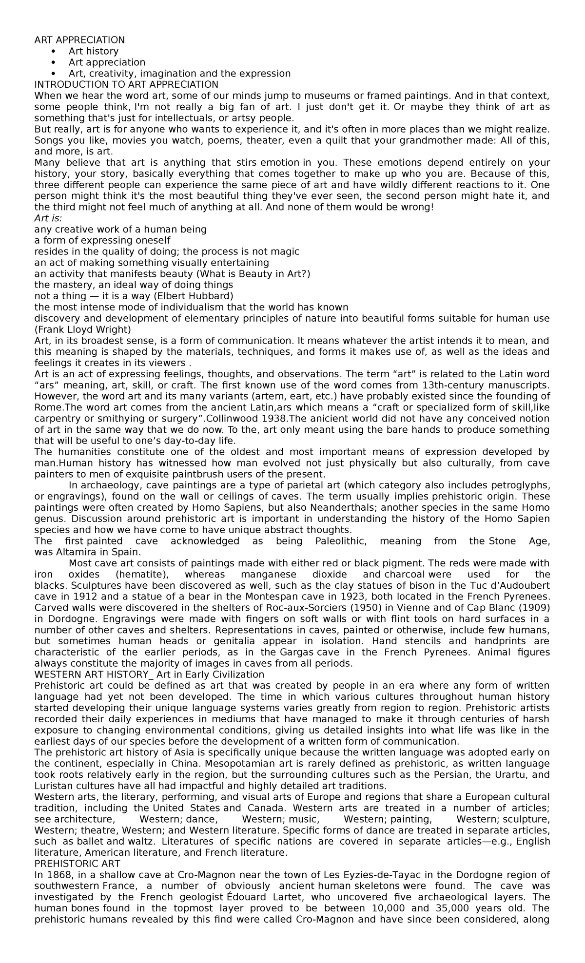 ART- Appreciation - Hh-g - ART APPRECIATION Art history Art ...