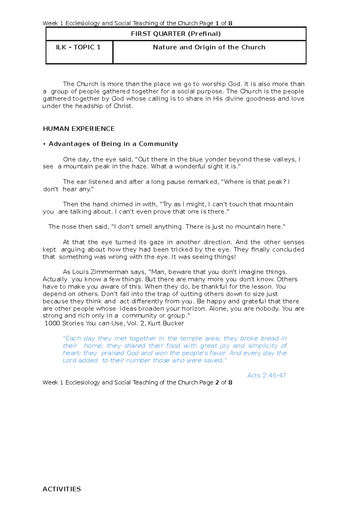 Topic 1 Nature and Origin of the Church - Week 1 Ecclesiology and ...