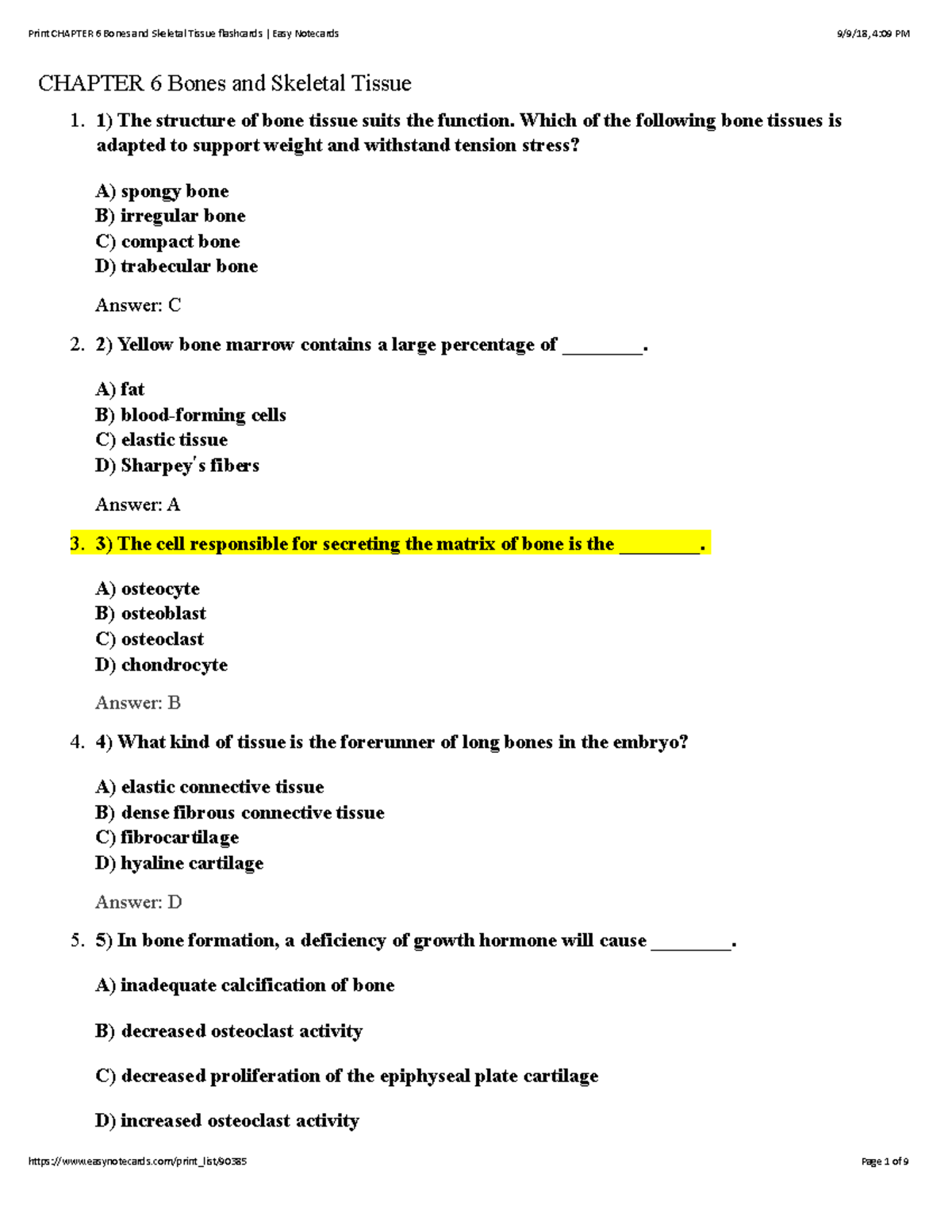 Chapter 6 Bones and Skeletal Tissue flashcards Easy Notecards copy ...