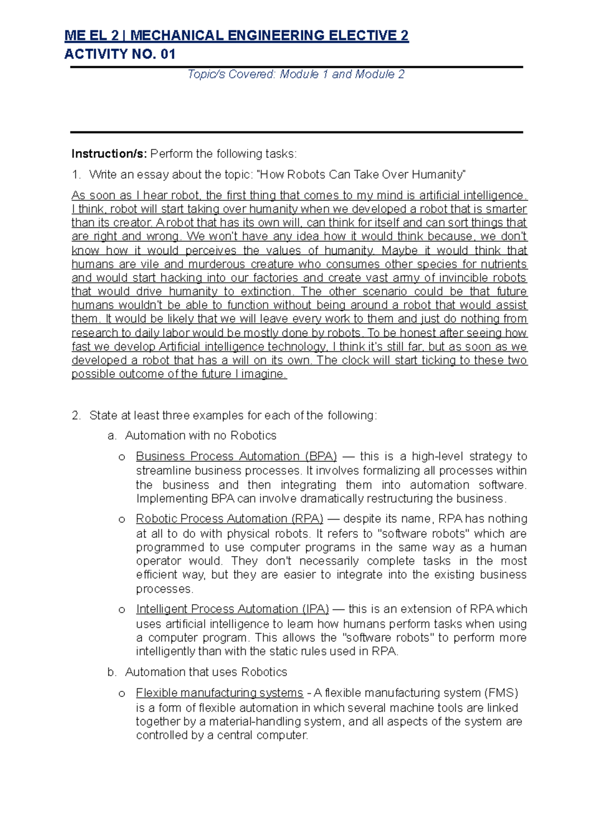 ME EL2 - Activity No. 01 - ME EL 2 | MECHANICAL ENGINEERING ELECTIVE 2 ...