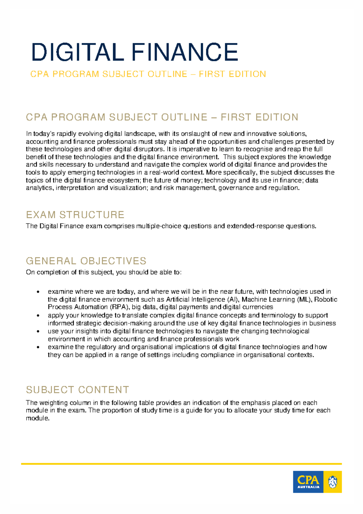 Digital Finance Outline CPA - CPA PROGRAM SUBJECT OUTLINE – FIRST ...