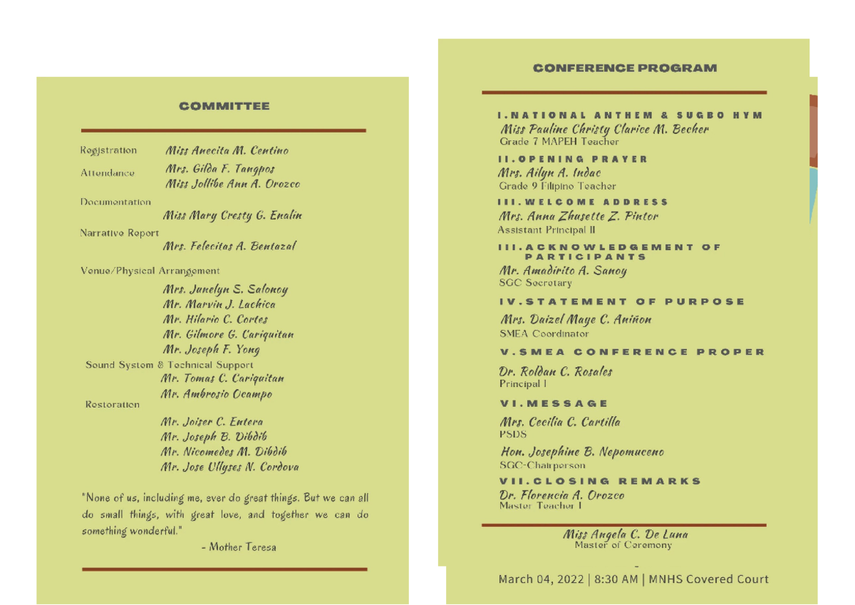 Smea-program-2nd - teacher - CONFERENCE PROGRAM COMMITTEE I. NATIONAL ...