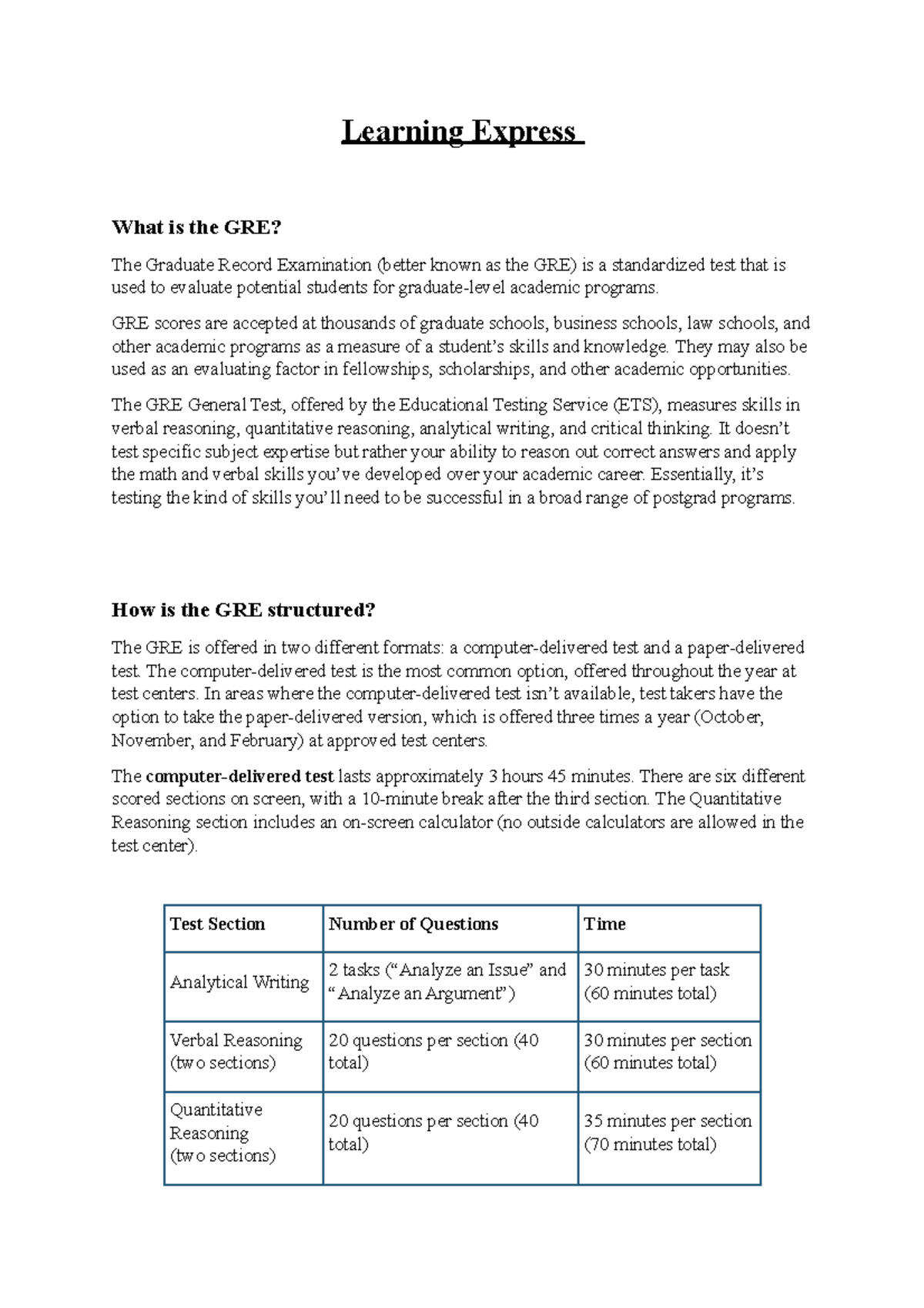 Learning Express - GRE Tutorials - Learning Express What is the GRE ...