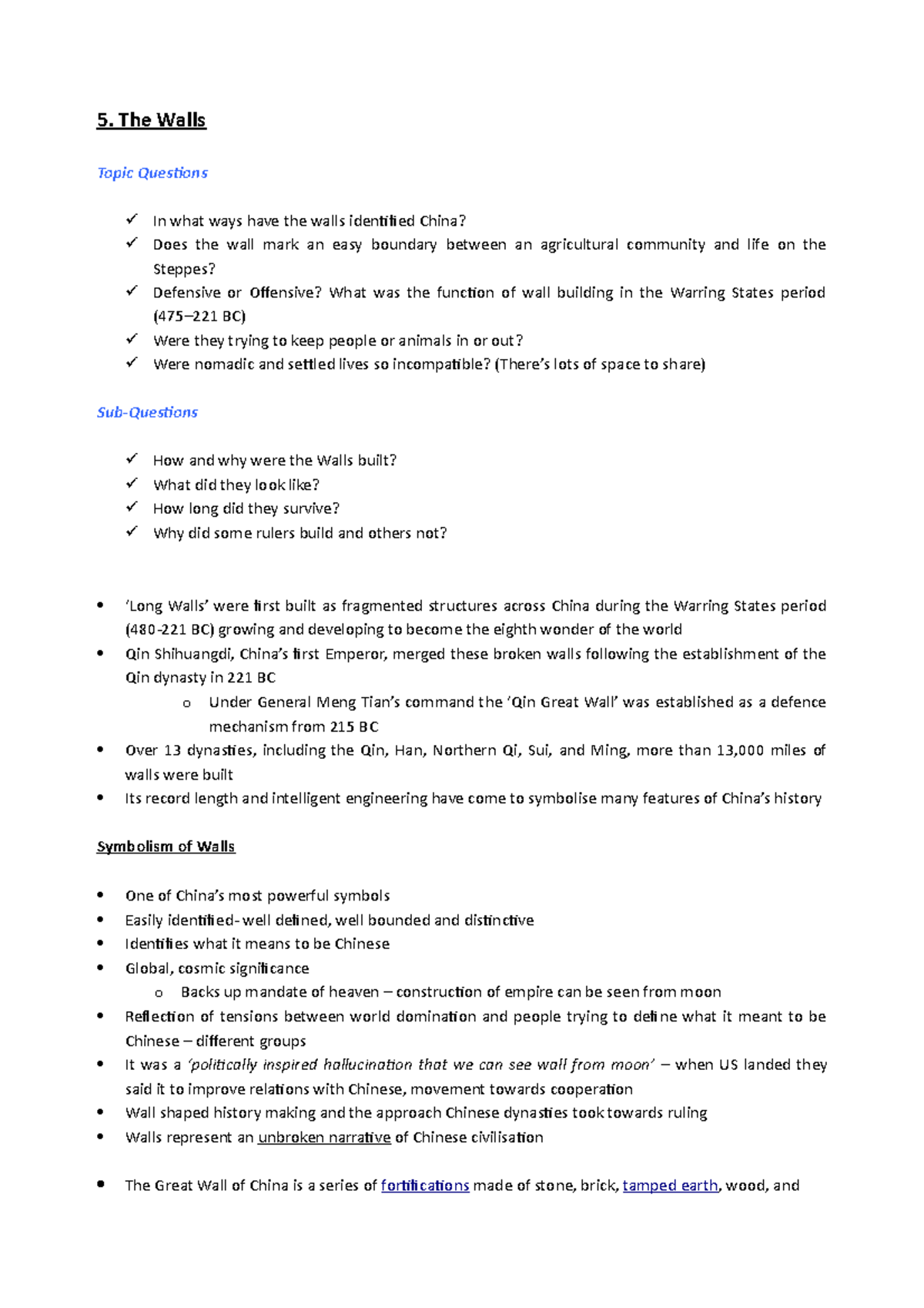 5. The Walls - Complete revision notes & historiography - 5. The Walls ...