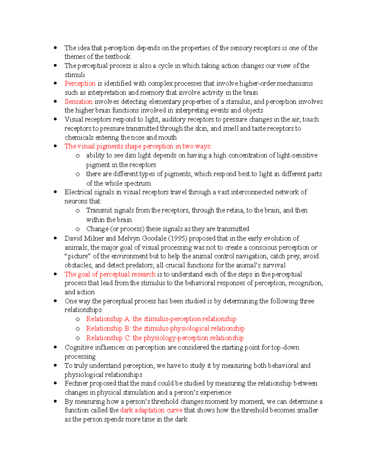 Chapter 1 Textbook Notes - The idea that perception depends on the ...