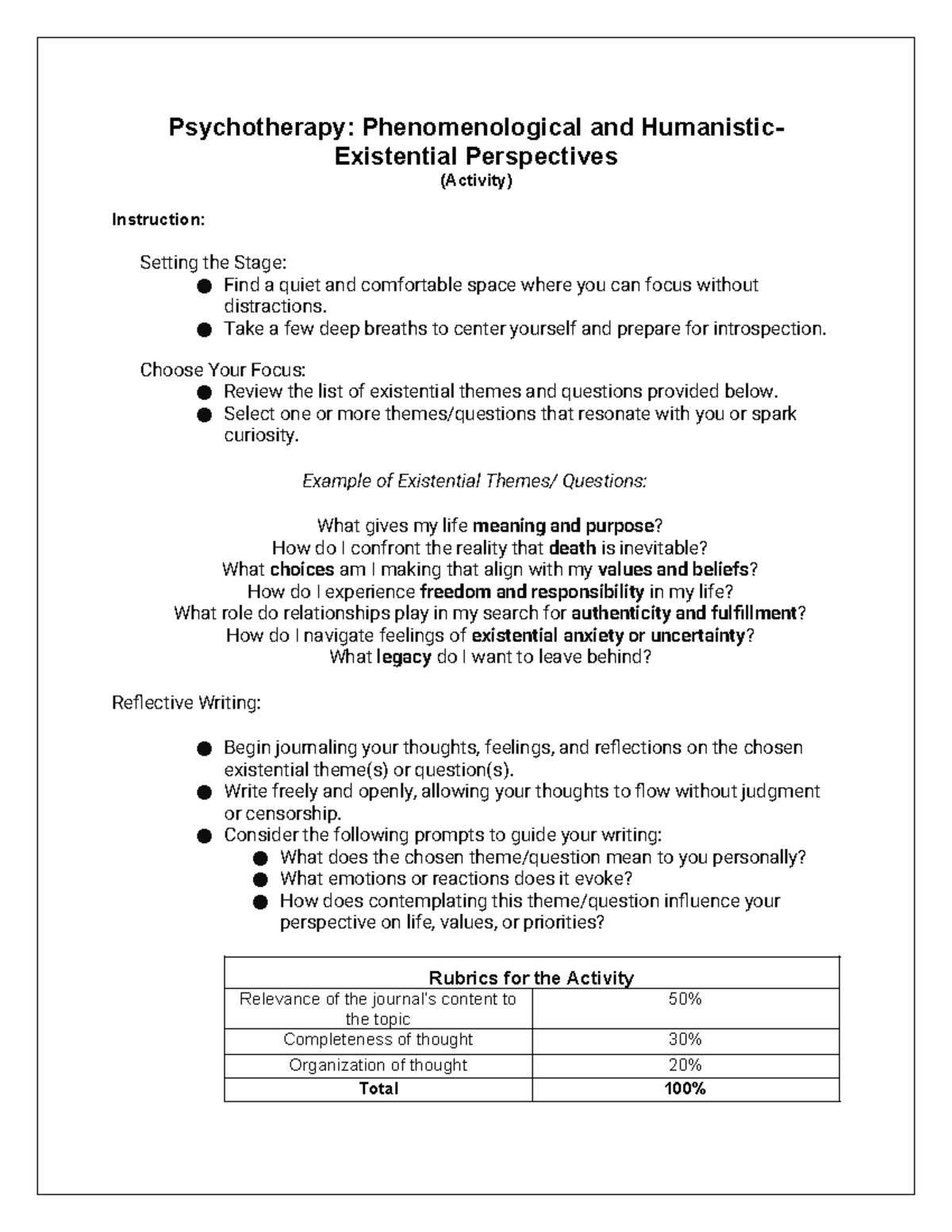 Clinical Activity - Psychotherapy: Phenomenological and Humanistic ...